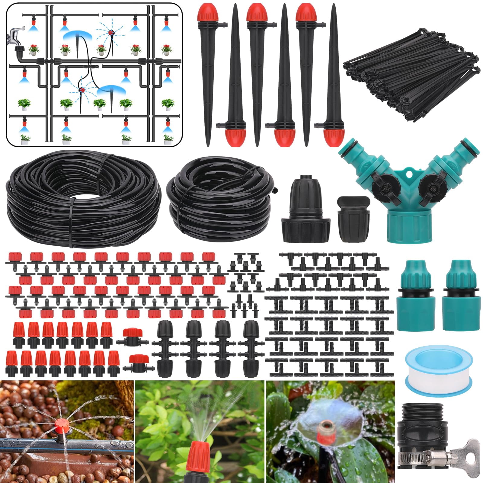 Ridegeek 165FT Drip Irrigation System Kit, Greenhouse Irrigation System ...
