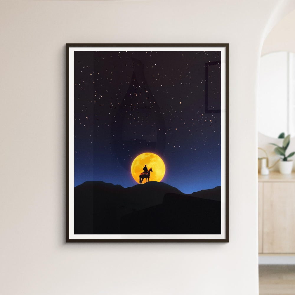Rider And The Moon, Cosmic Art, Retro Futurism, Vintage Poster, Sci-Fi ...