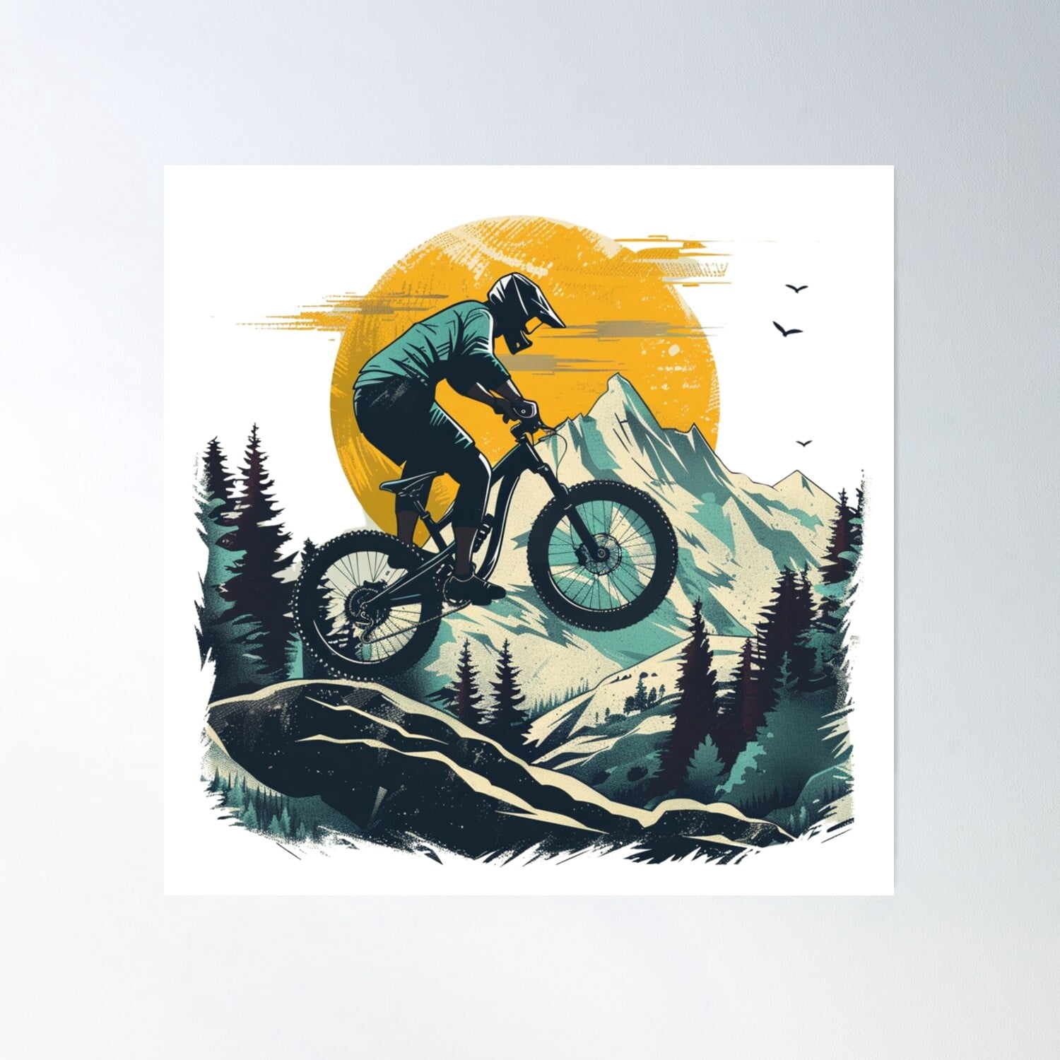 Rider On Mountain Bike | Poster Wall Art, Modern Wall Decor, 24x24 ...
