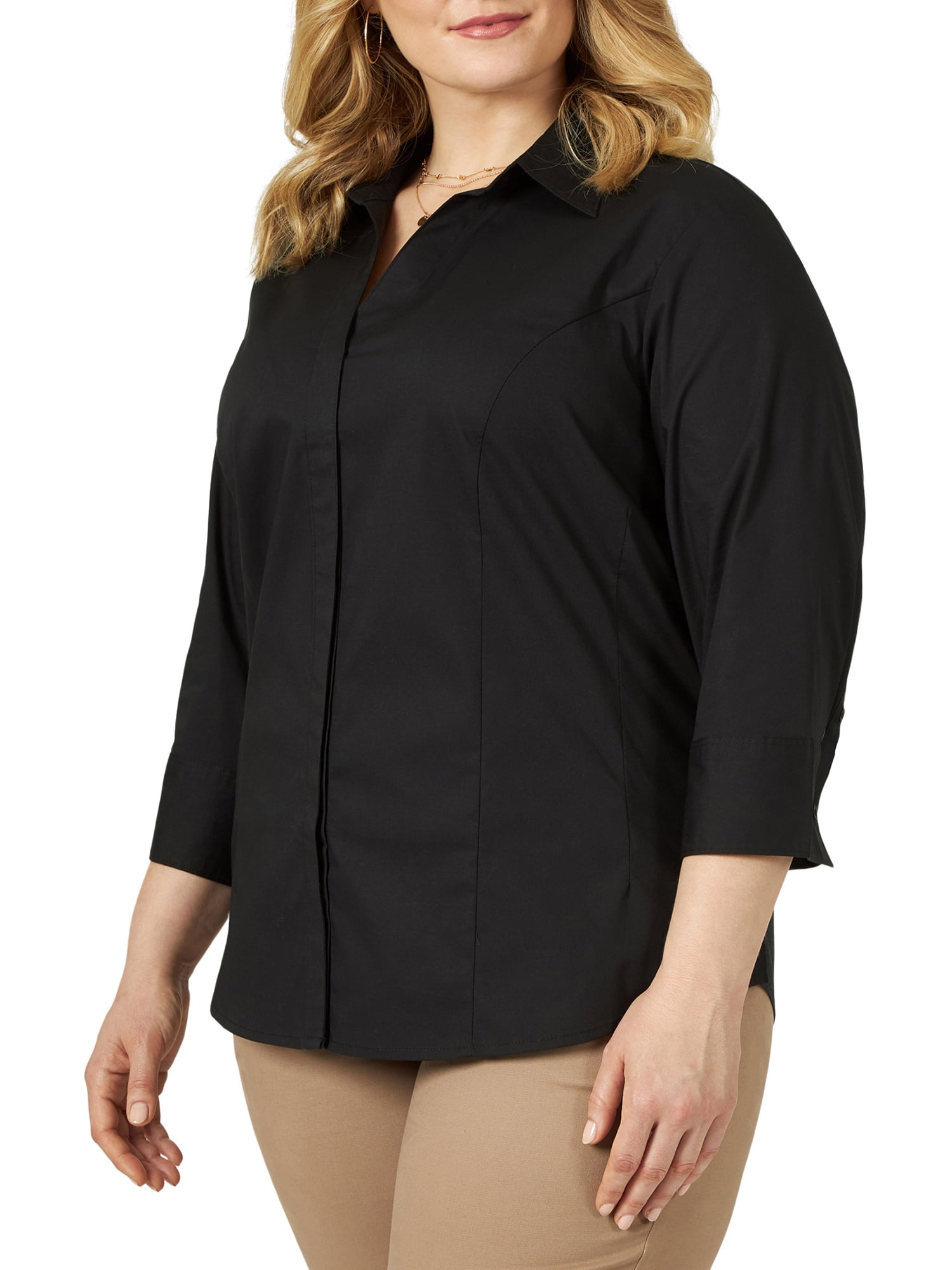 Riders by Lee® Indigo Plus Easy Care 3/4 Sleeve Woven Shirt - Walmart.com