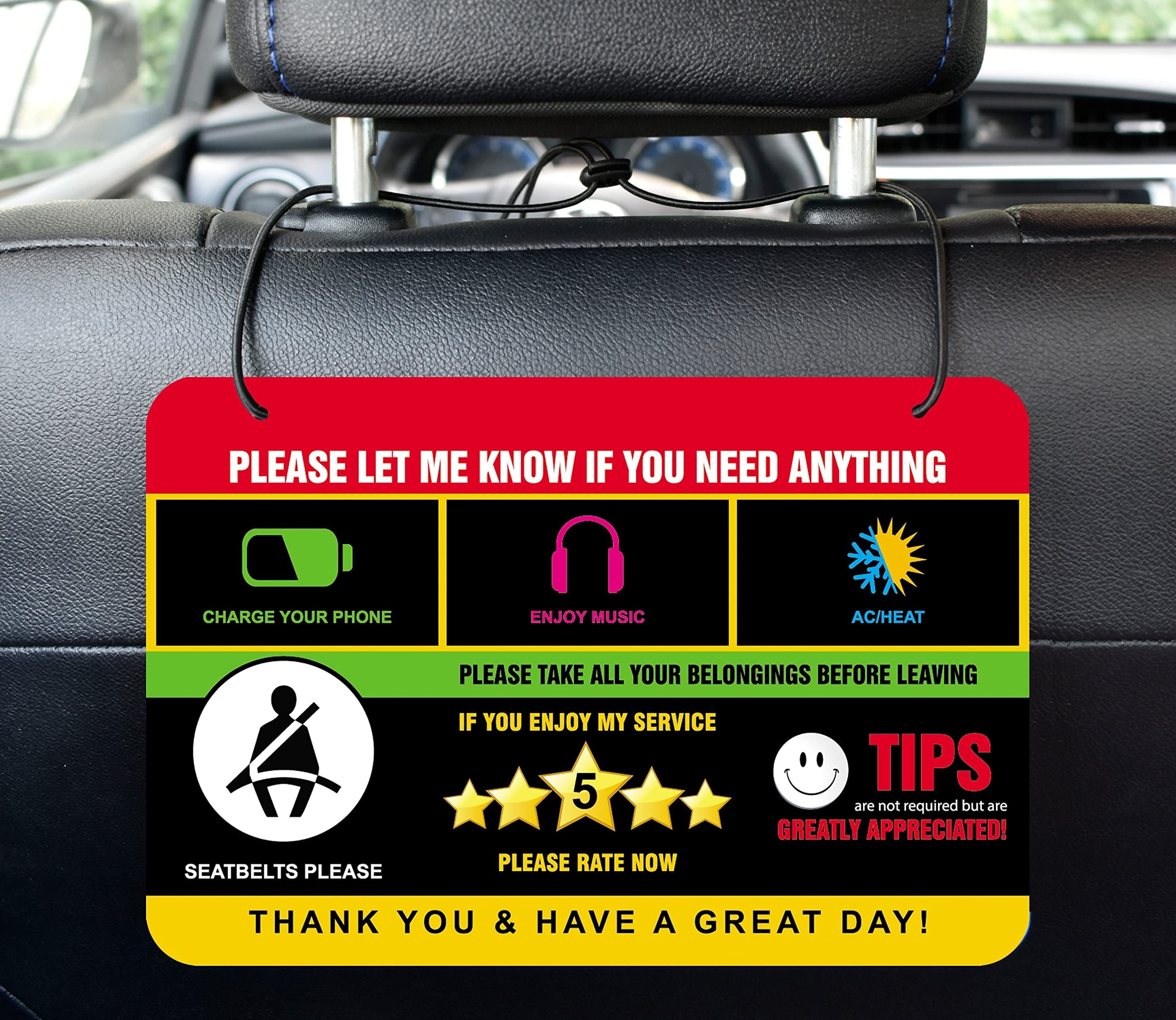 Rideshare Rating Tips Accessories Driver Signs Display Card (Pack of 2 ...