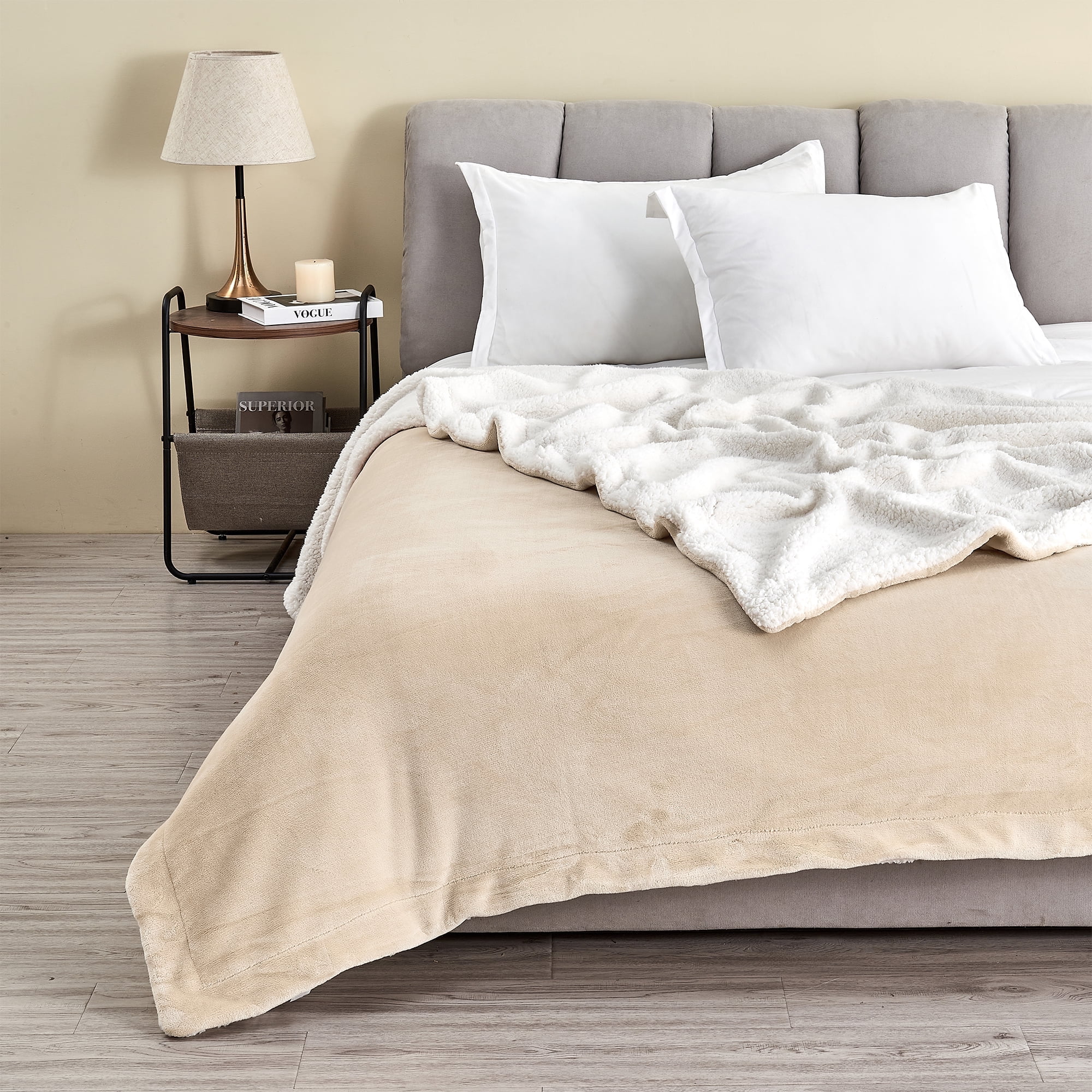 Ridge & Cove Plush Sherpa Reversible Throw Blanket (King, Tan ...