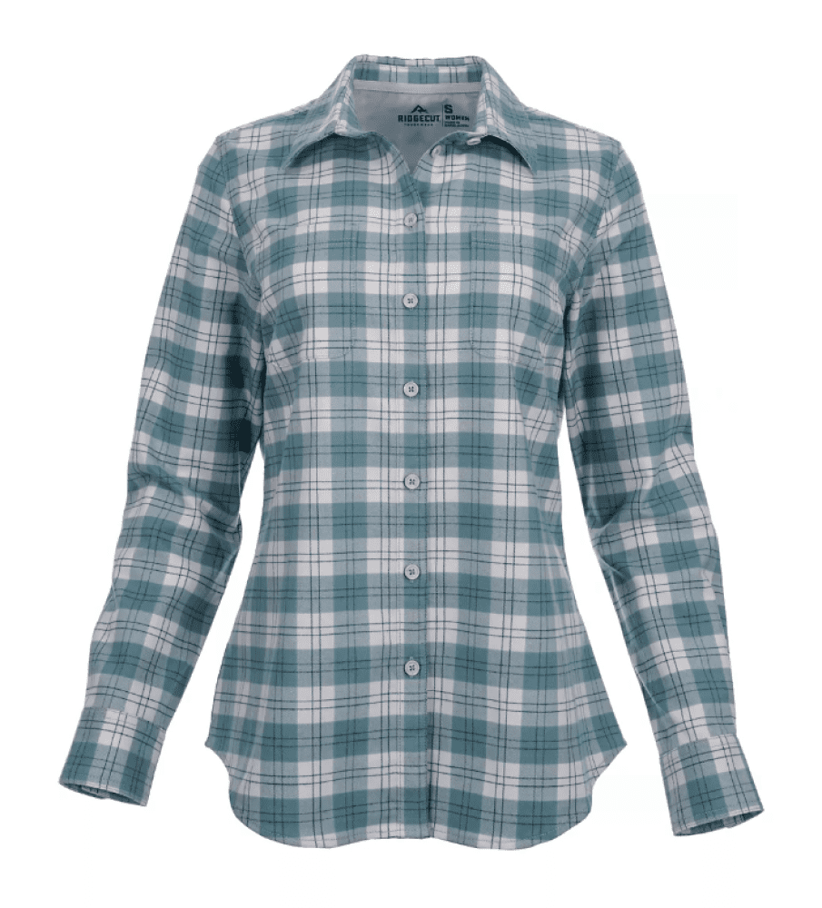 Ridgecut FLW24-90734 Women's Long Sleeve Flex Flannel Shirt, Teal Plaid ...