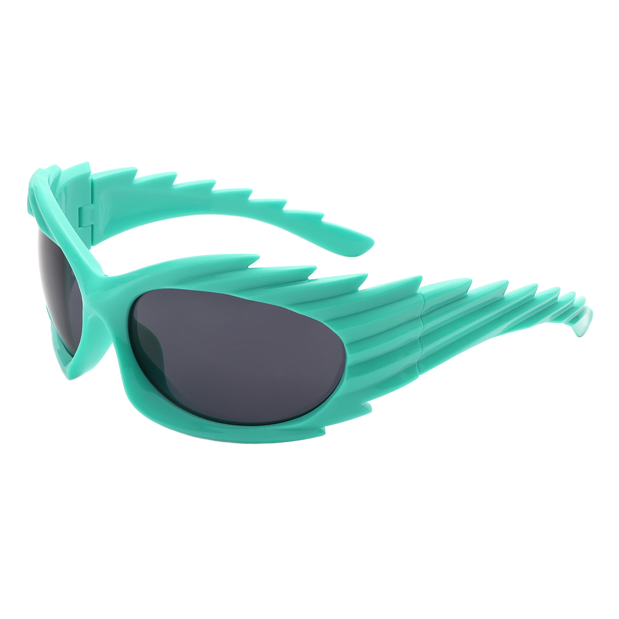 Ridged Spiked Sunglasses Oval Wrap Around Oversized Spiky Frame UV400 ...