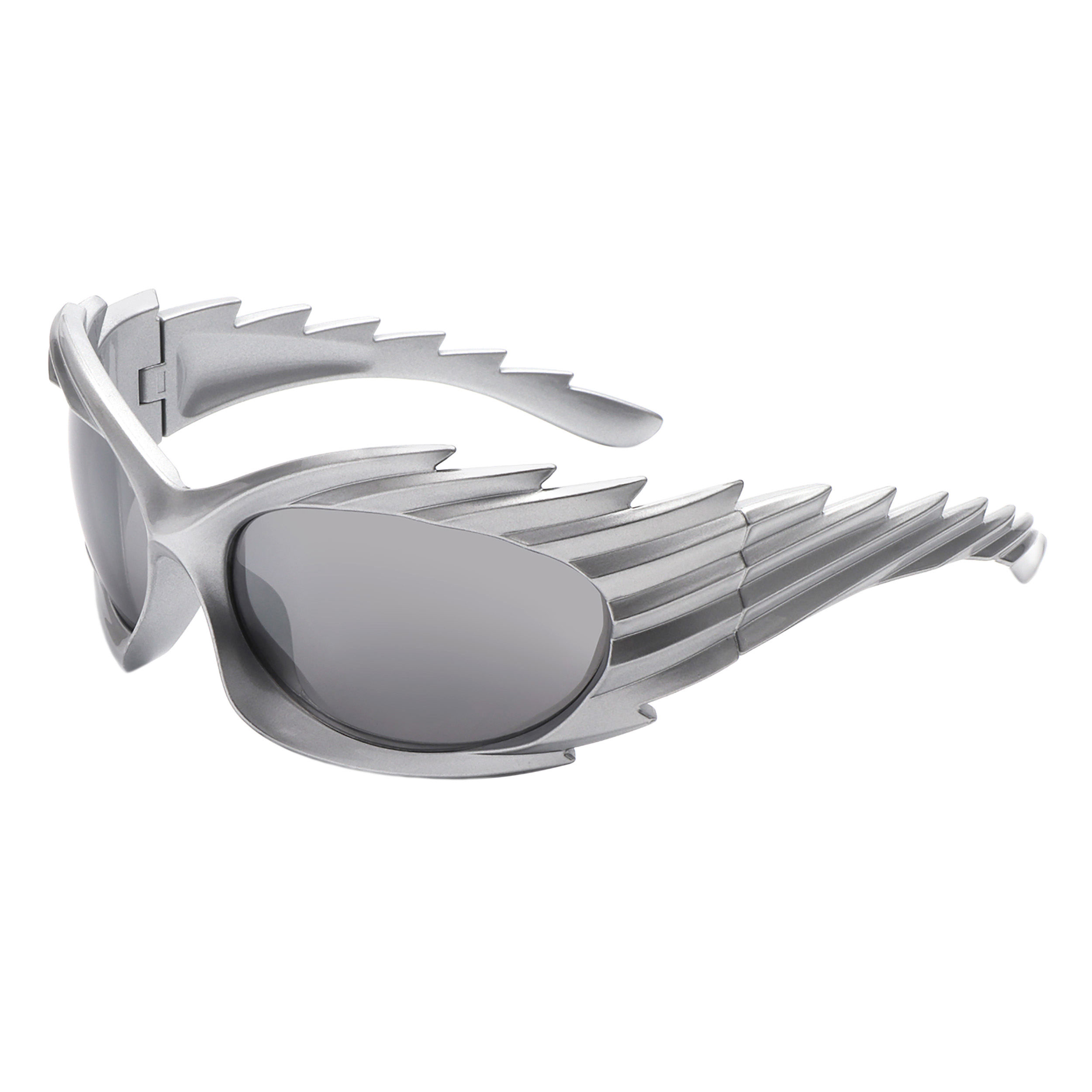 Ridged Spiked Sunglasses Oval Wrap Around Oversized Spiky Frame UV400 ...