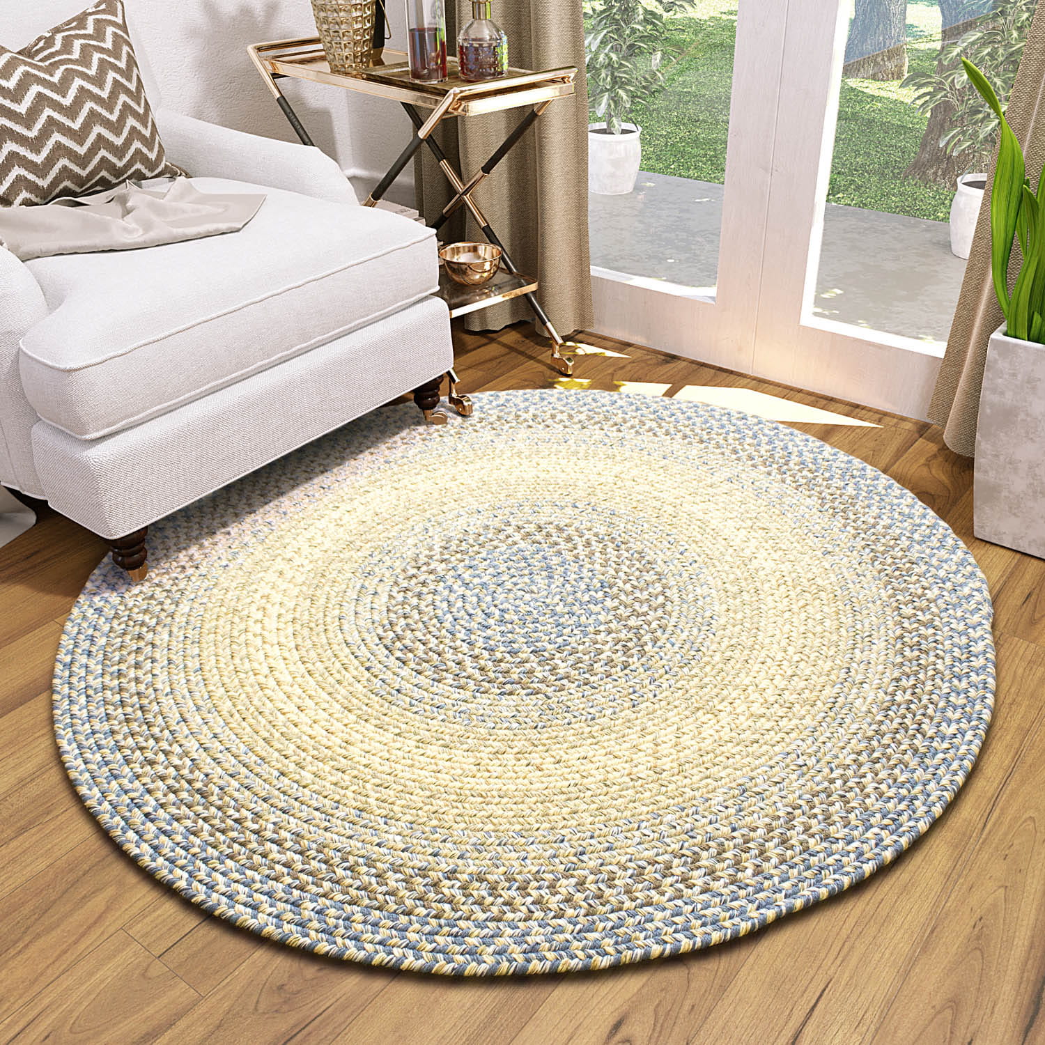 Ridgewood Farmhouse Braided Blue / Beige Area Rug 4' Round - Walmart.com