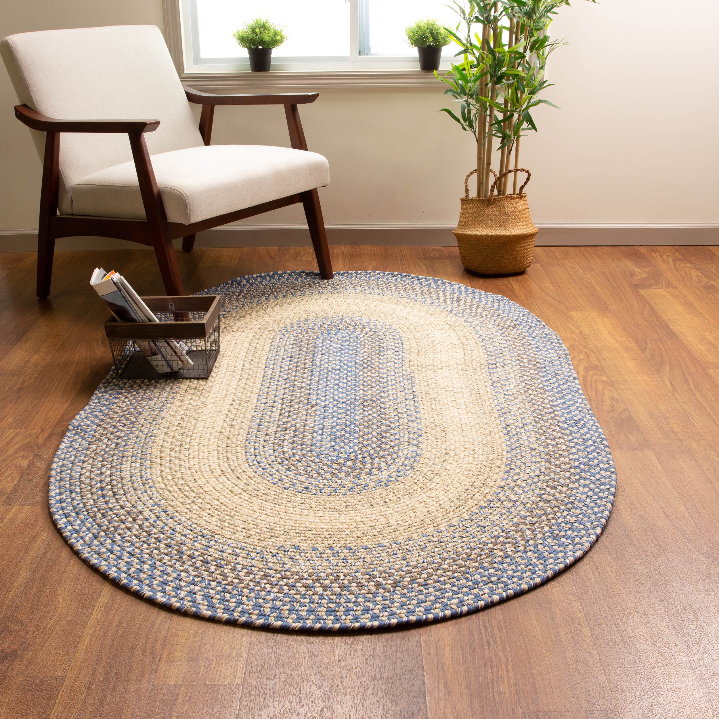 Ridgewood Farmhouse Braided Blue / Beige Area Rug 4' x 6' Oval ...