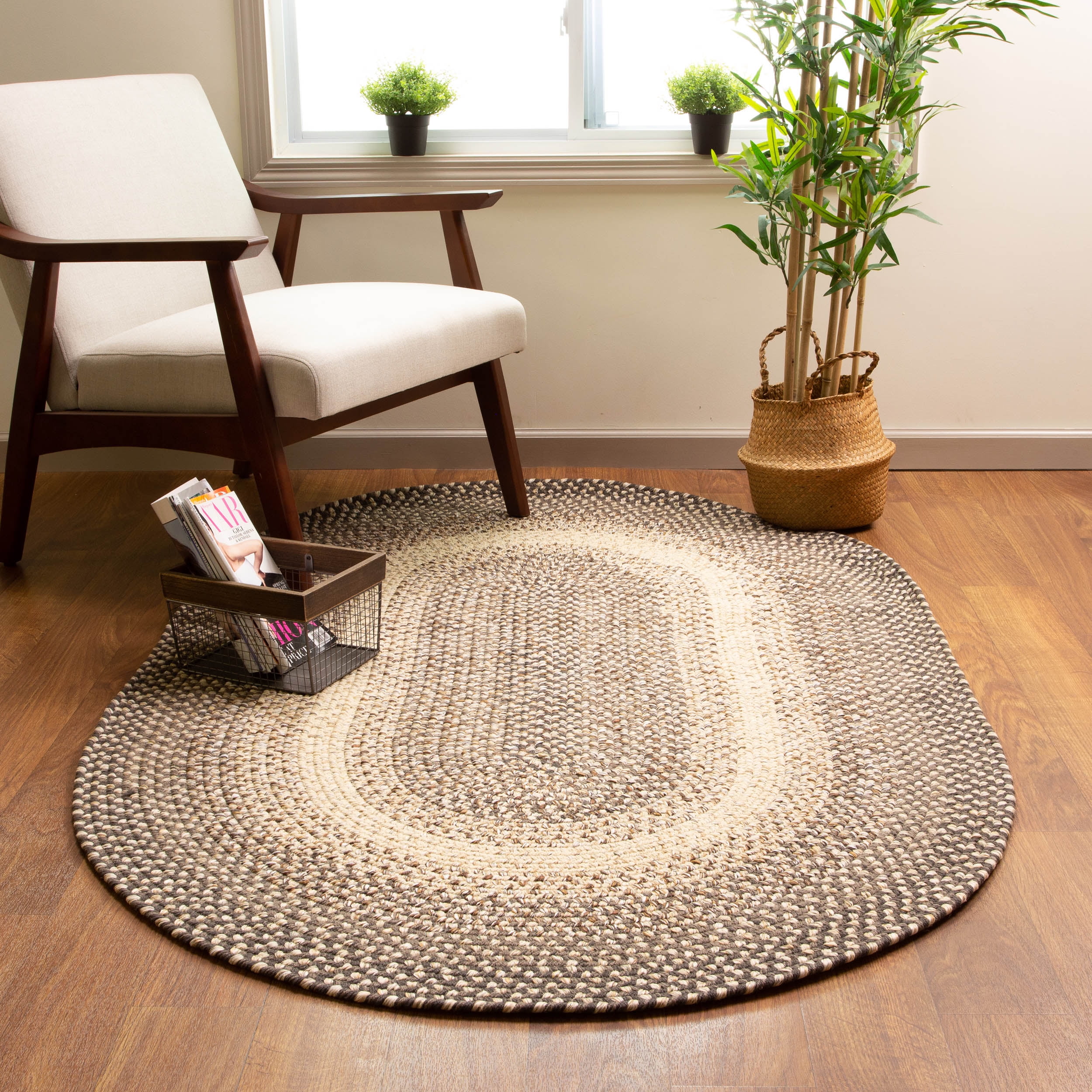 Ridgewood Farmhouse Braided Brown Velvet / Beige Area Rug 2' x 3' Oval ...