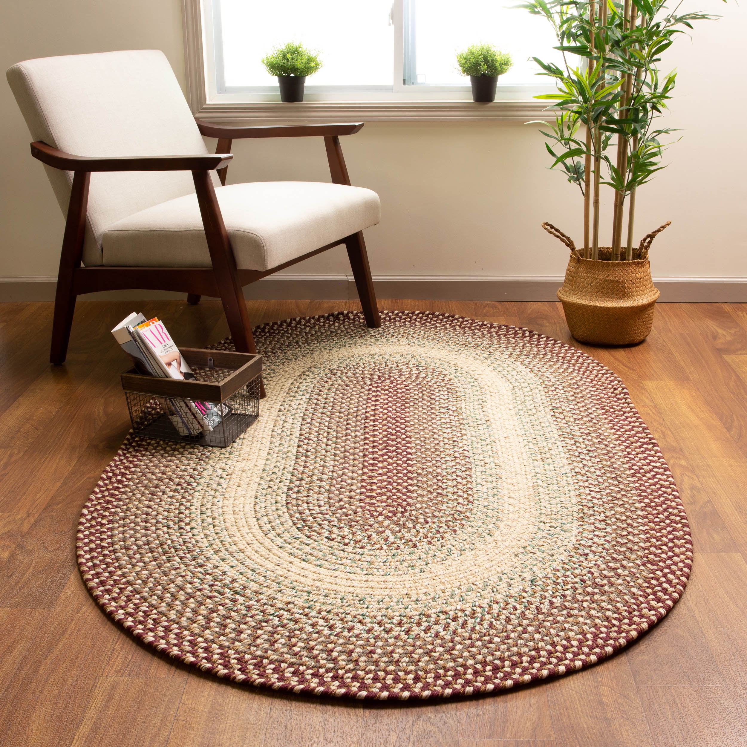 Ridgewood Farmhouse Braided Burgundy / Beige Area Rug 8' x 11' Oval ...