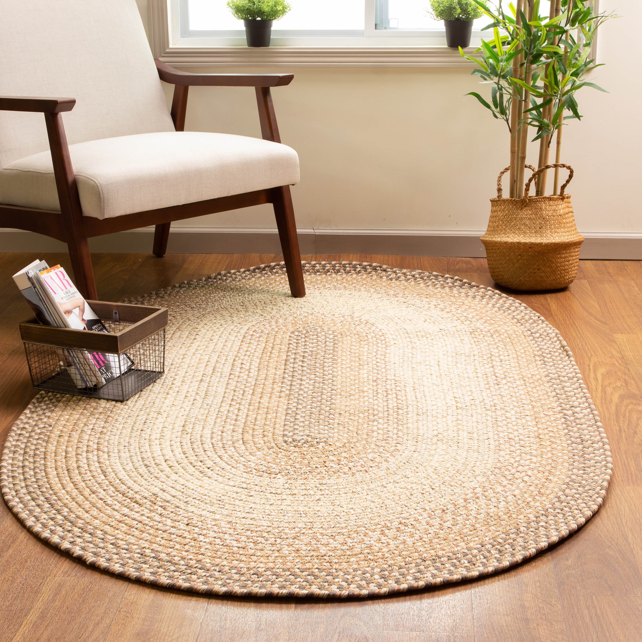 Ridgewood Farmhouse Braided Taupetone / Beige Area Rug 4' x 6' Oval ...