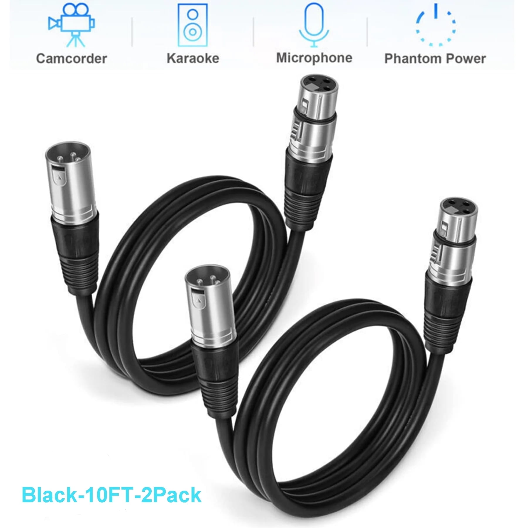 Ridgeyard 2PCS Flexible 10FT XLR Cable Male to Female Microphone Mic ...
