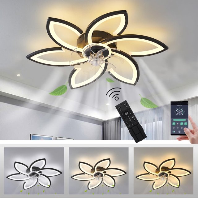 Ridgeyard 30" Flower Modern Ceiling Fan with Lights & Remote Control ...