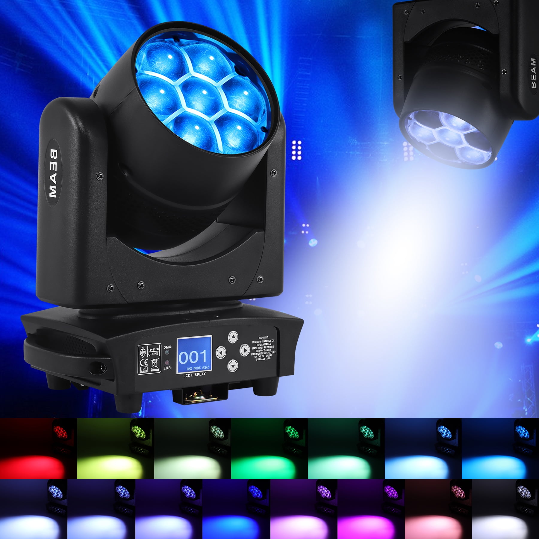 Ridgeyard 7x50W LED Bee Eye Stage Light RGBW 4-in-1 Beam & Wash For DJ ...