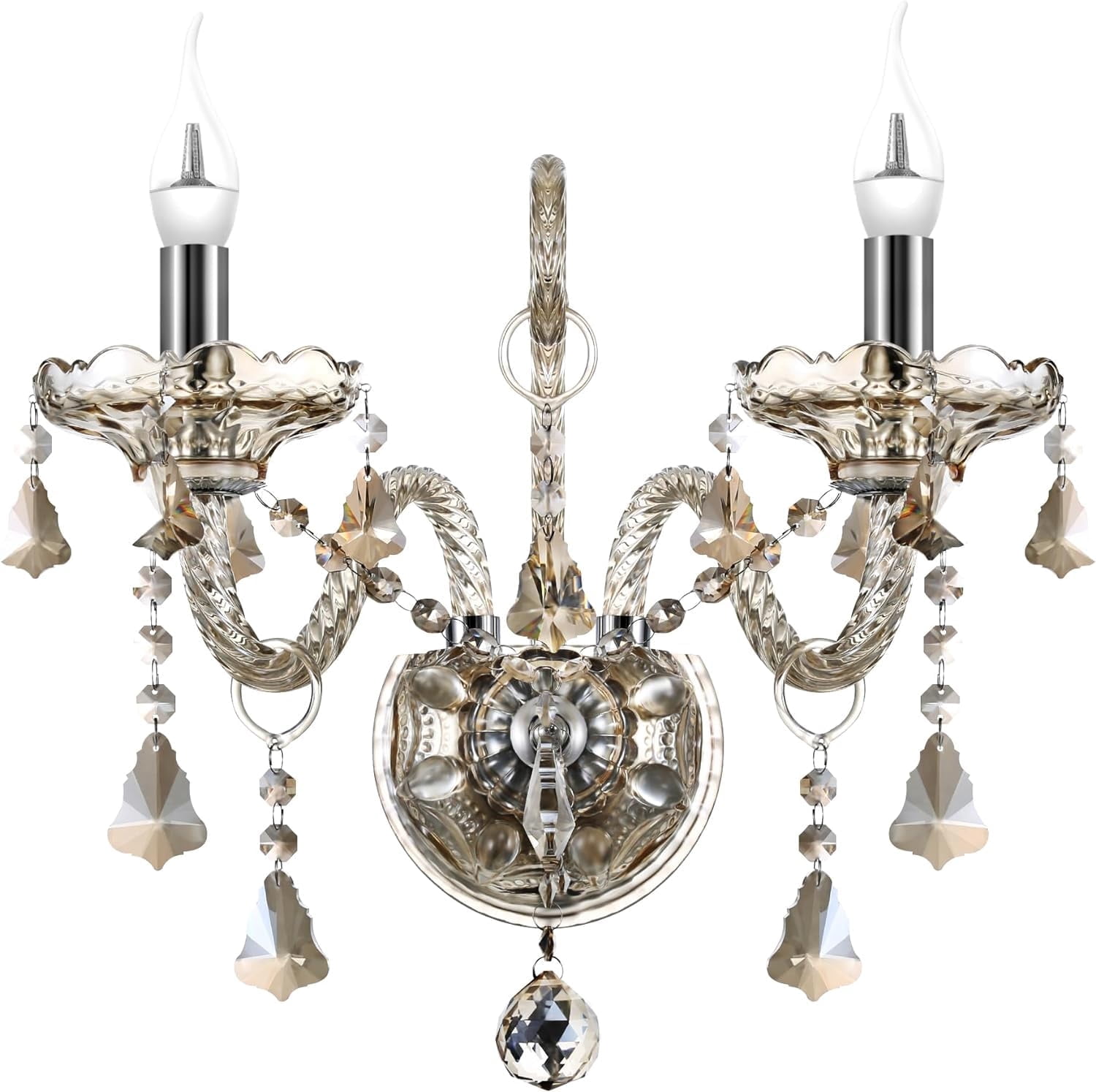 Ridgeyard Cognac 2-Head K9 Crystal Wall Sconces Led Lighting Fixture ...