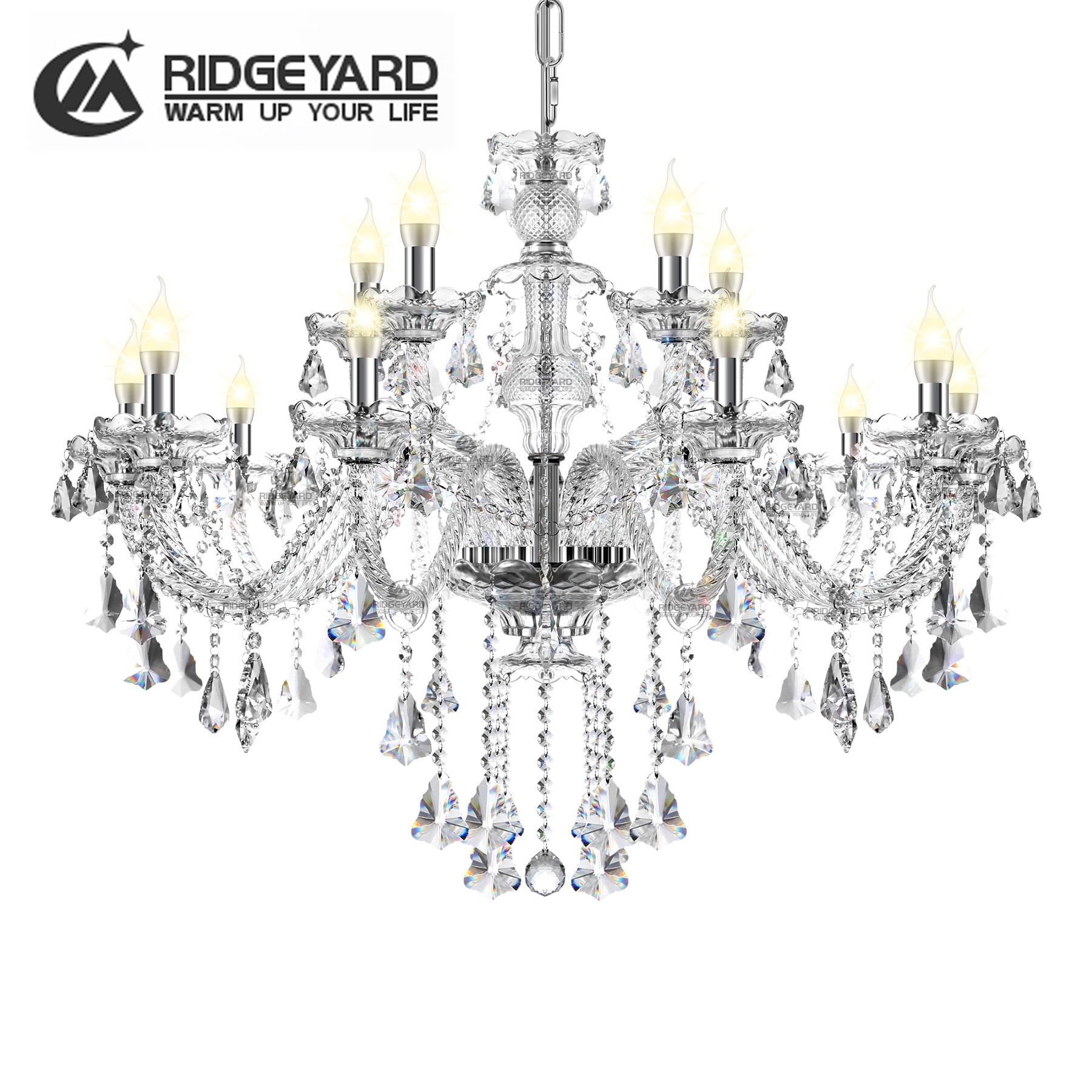 Ridgeyard Modern 15 Lights Clear K9 Crystal Chandelier Lighting for ...
