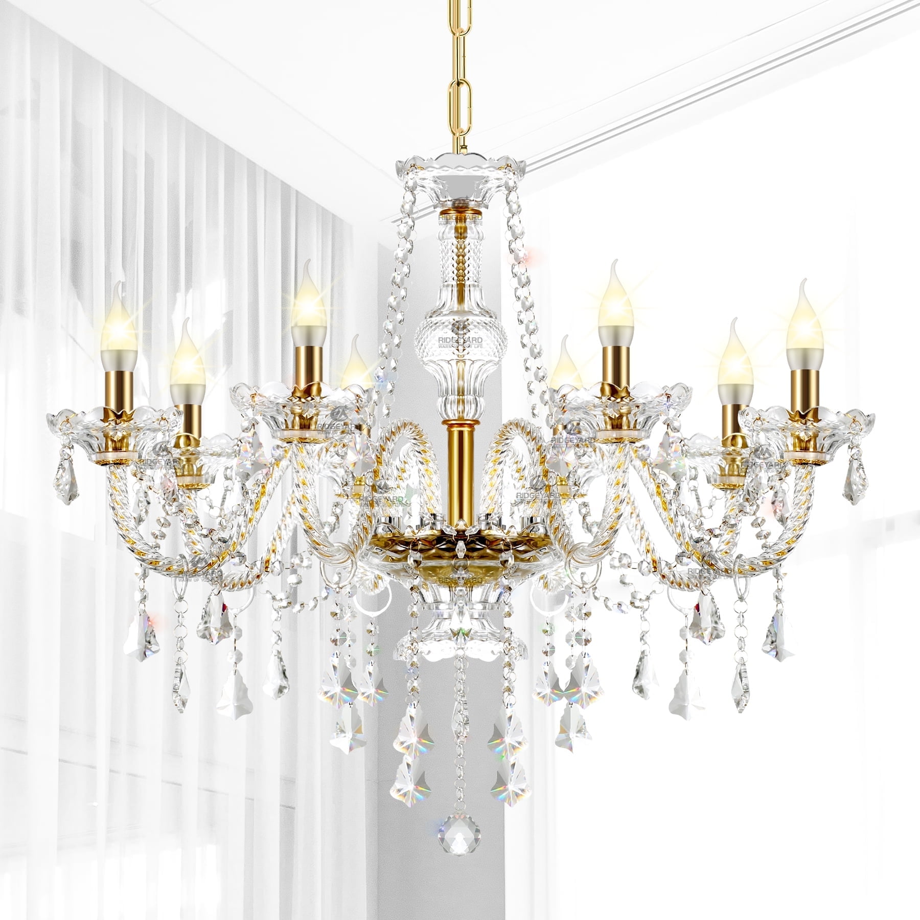 Ridgeyard Modern 8-Light Ceiling Candle Chandelier, Gold and ...