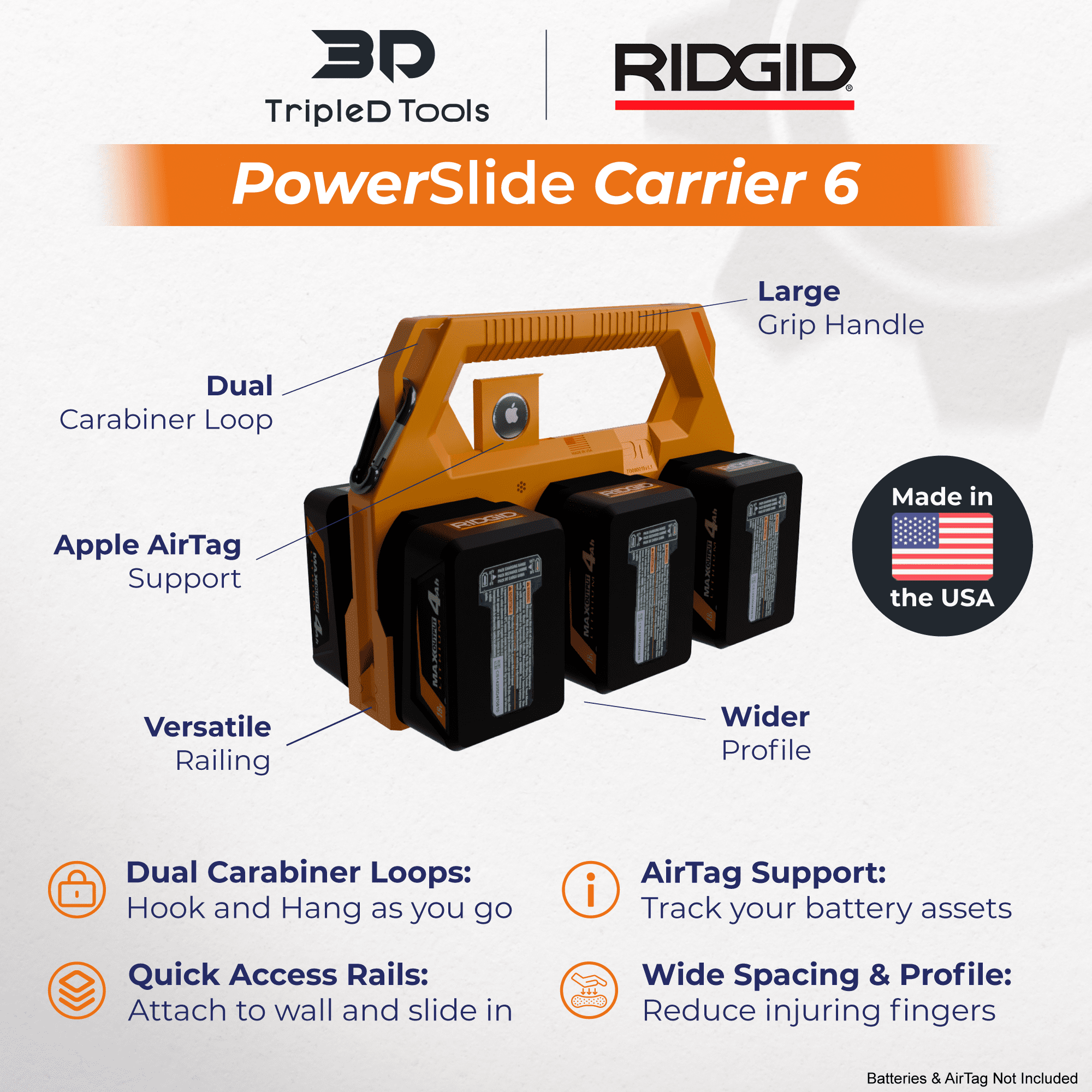 Ridgid Battery Caddy PowerSlide Carrier 6 Wall Mount Battery Storage ...