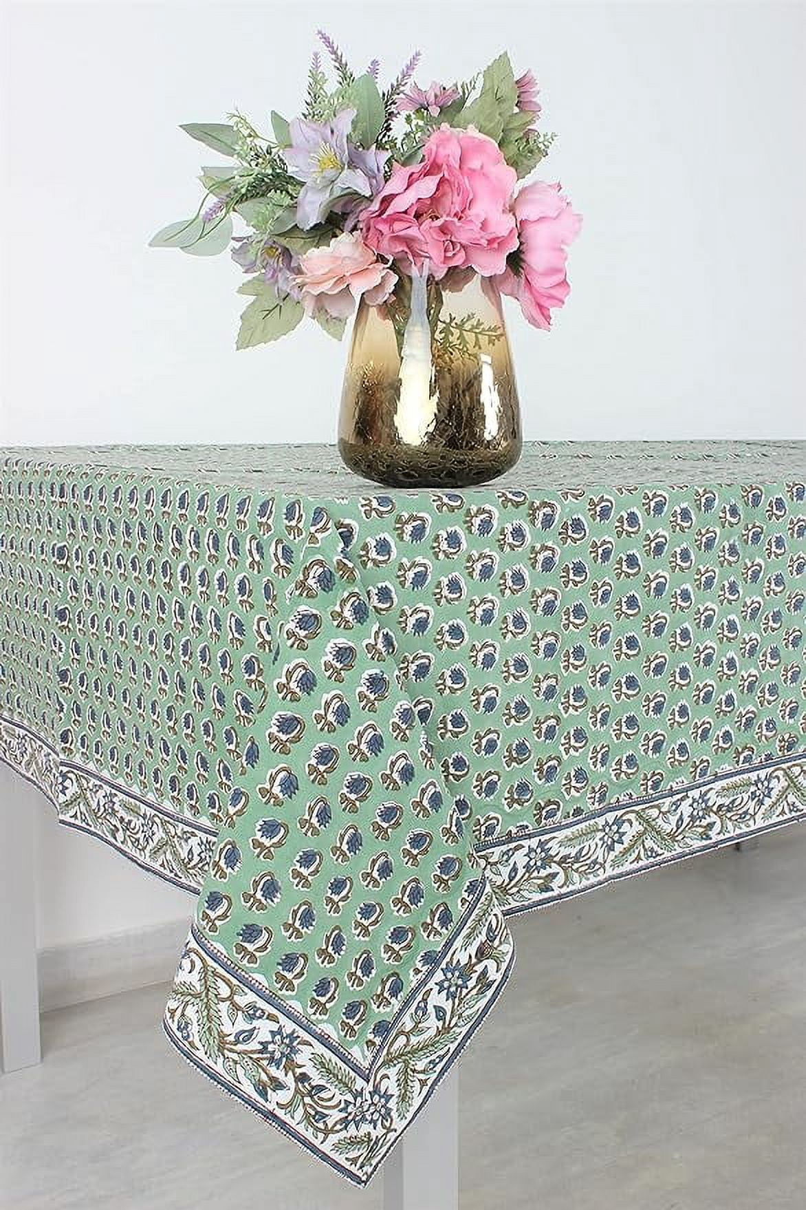 Ridhi - Basil Green Peacock Blue 60x60 Inch Square Cotton Indian block ...