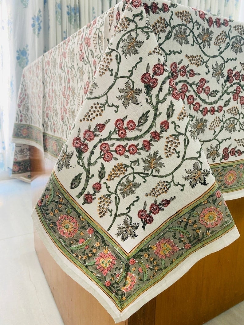 Ridhi - Coral Pink Hunter Green 72x160 Inch rectangle Cotton indian ...