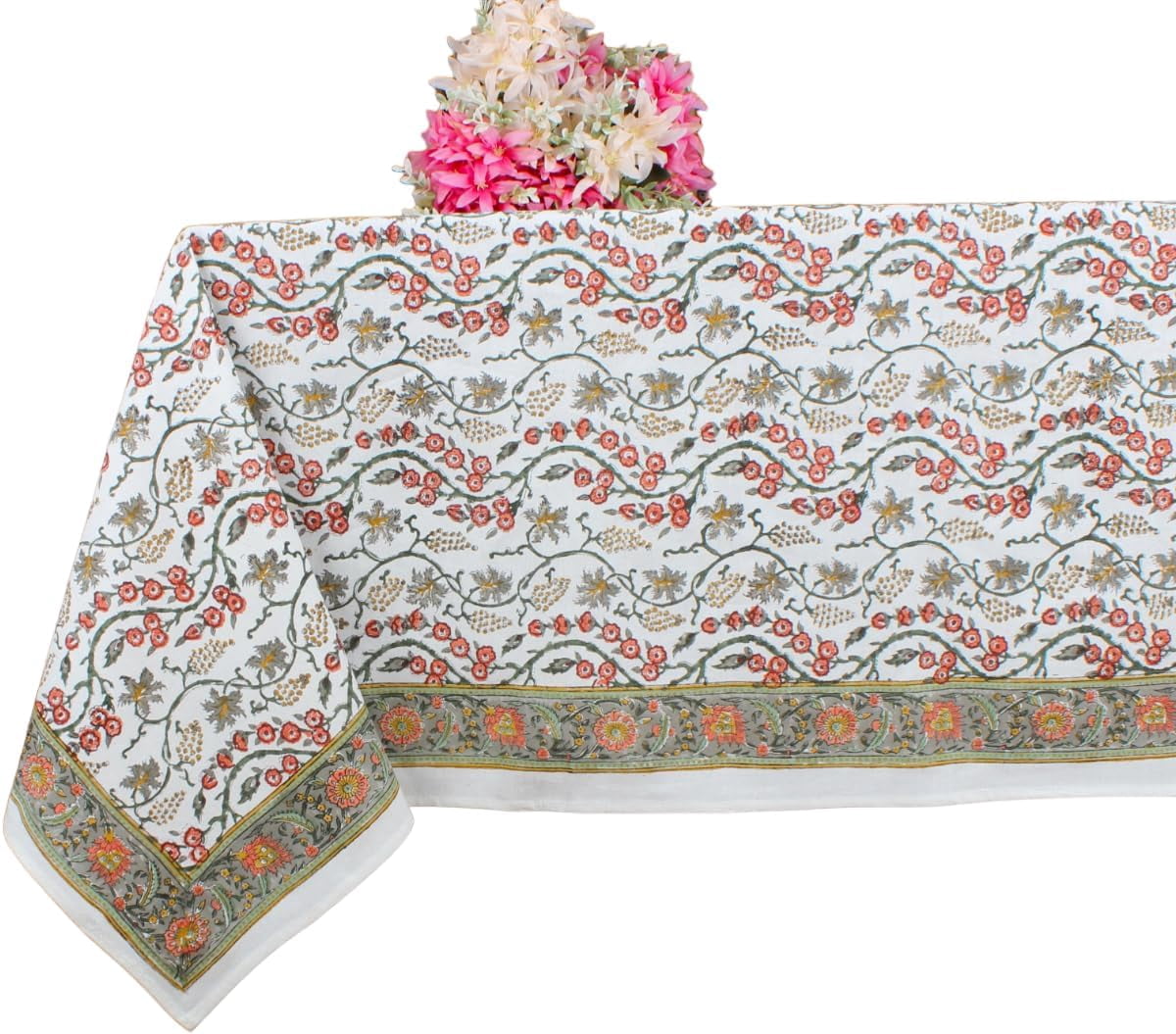 Ridhi -Coral Pink Trails 60x60 Inch Square 100 % Cotton indian block ...