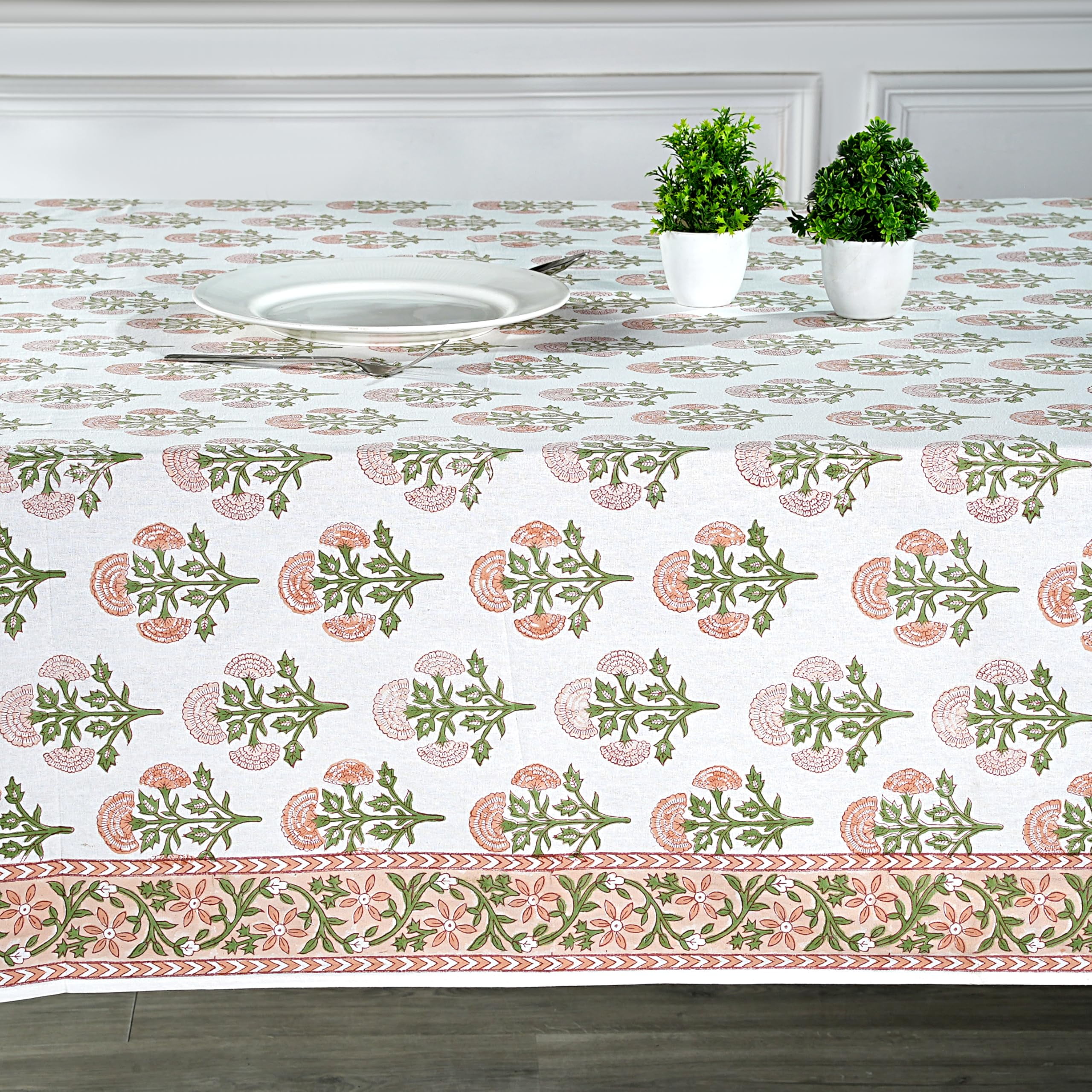 Ridhi Floral Block Print Cotton Table Cover Boho Washable 60X108 Inch ...