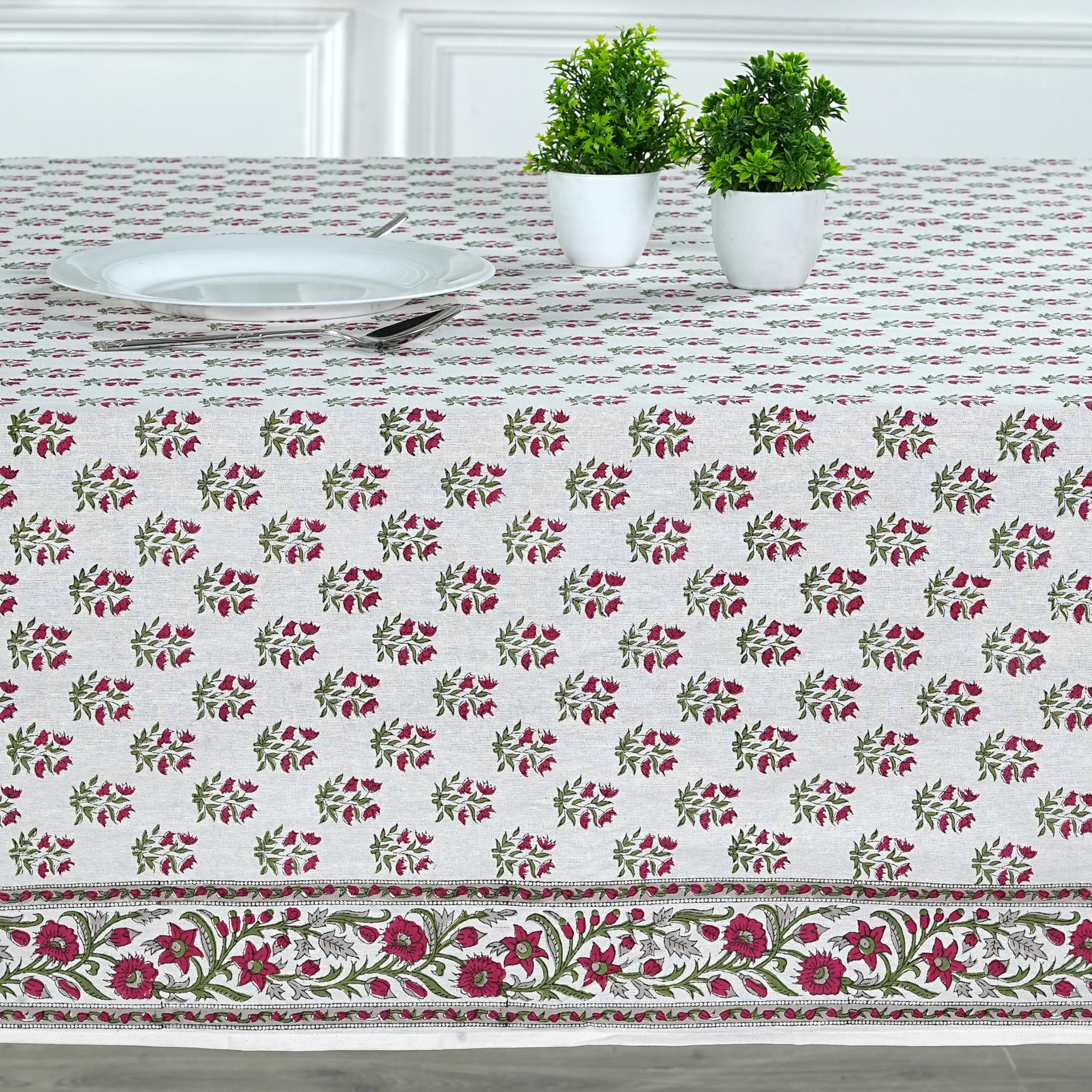 Ridhi Floral Hand Block Print Cotton Table Cover Boho Washable 72X160 ...