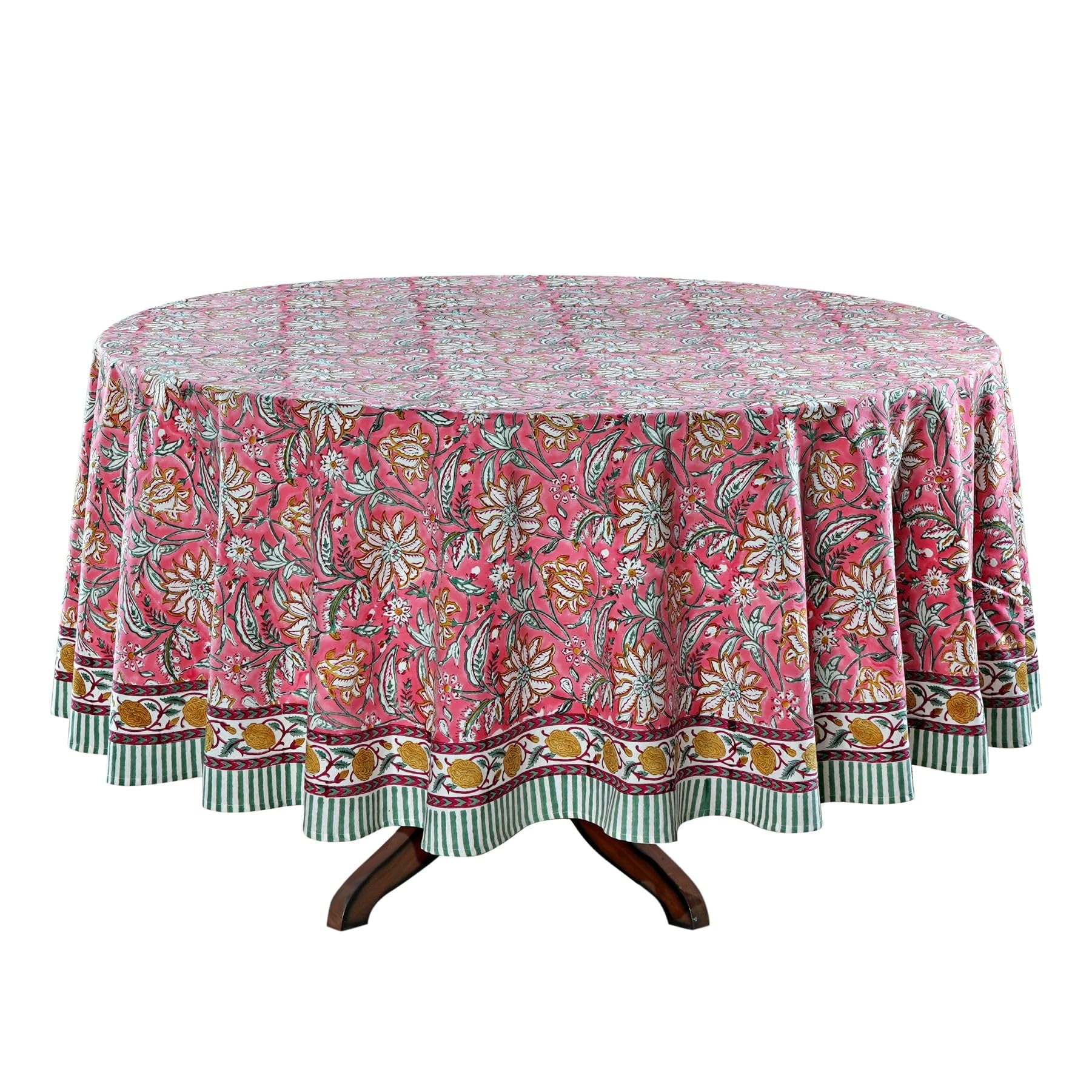 Ridhi Floral Hand Block Print Cotton Table Cover Boho Washable 90 Inch ...