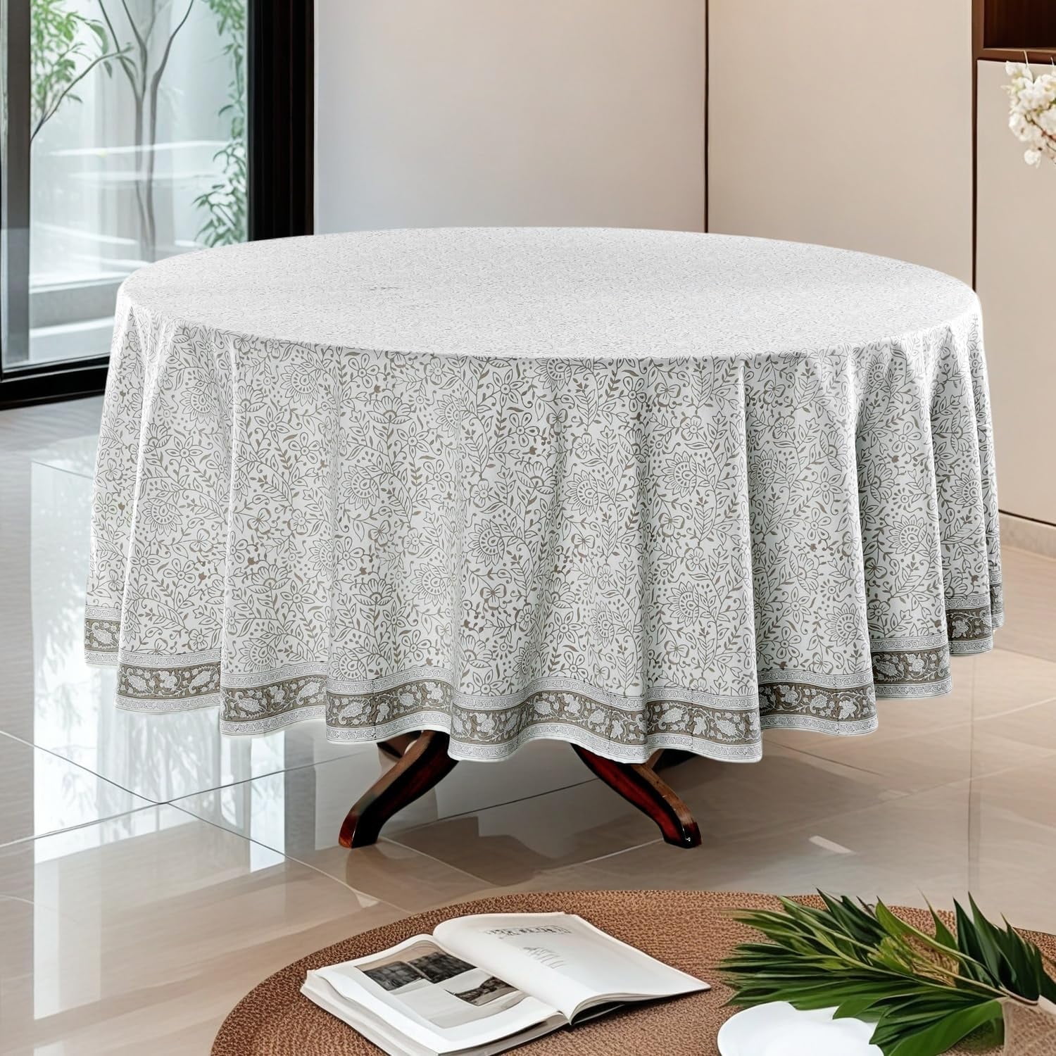 Ridhi Floral Hand Block Print Cotton Table Cover Boho Washable 90 Inch ...