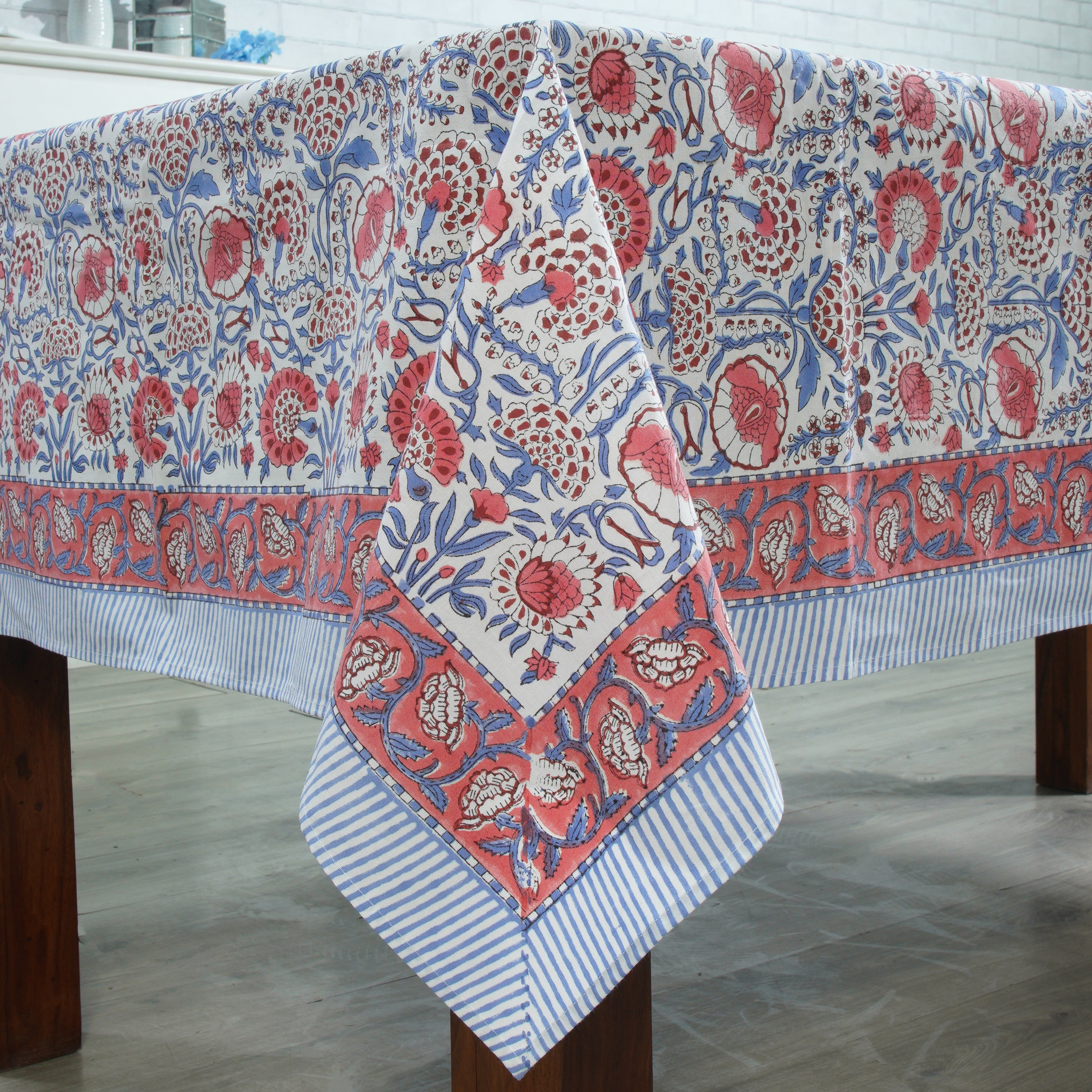 Ridhi Pigeon Blue & flamingo Flower 72x140 Inch rectangle Cotton indian ...