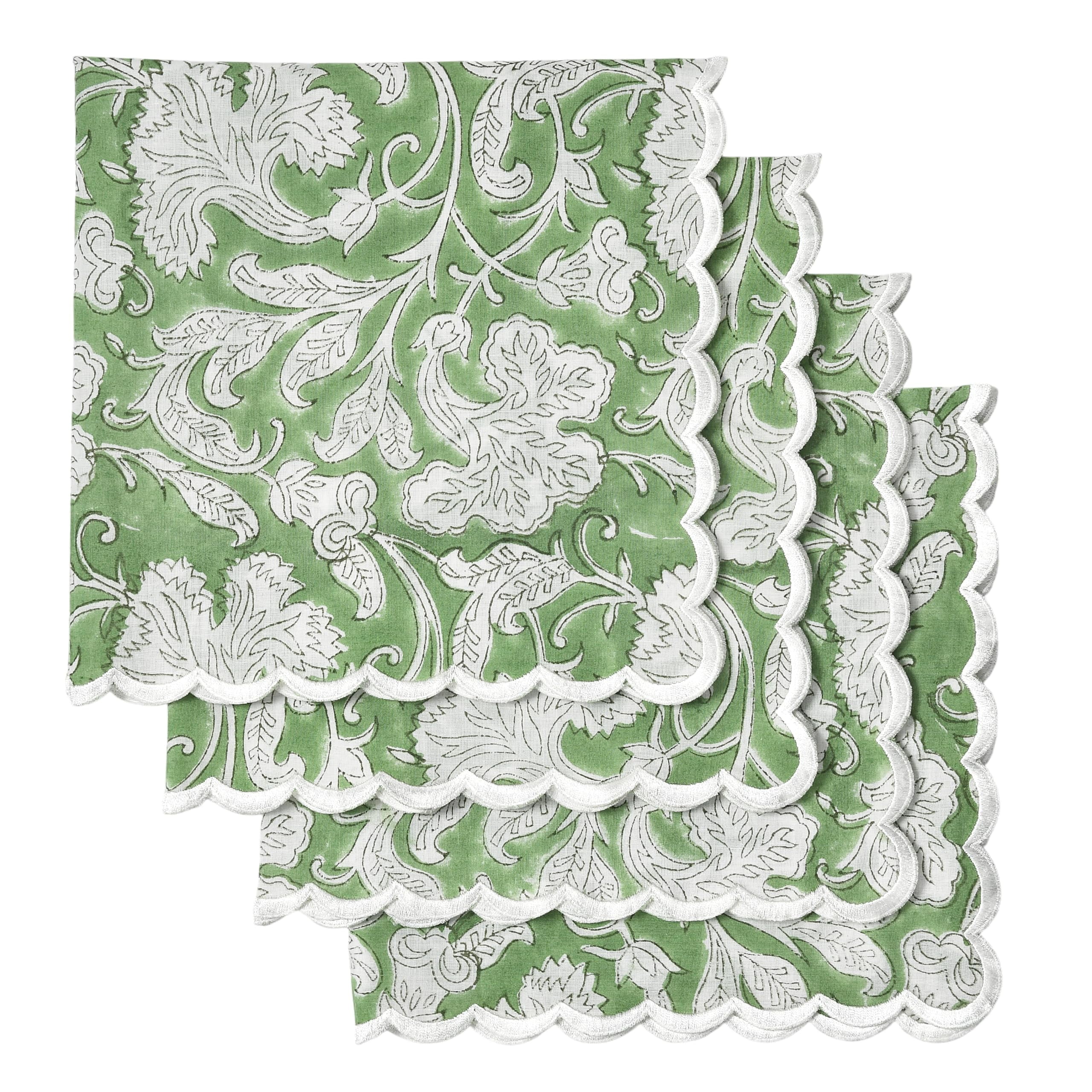 Ridhi Sage Green Hand Block Print Cotton Cloth Napkins Set of 4 Floral ...