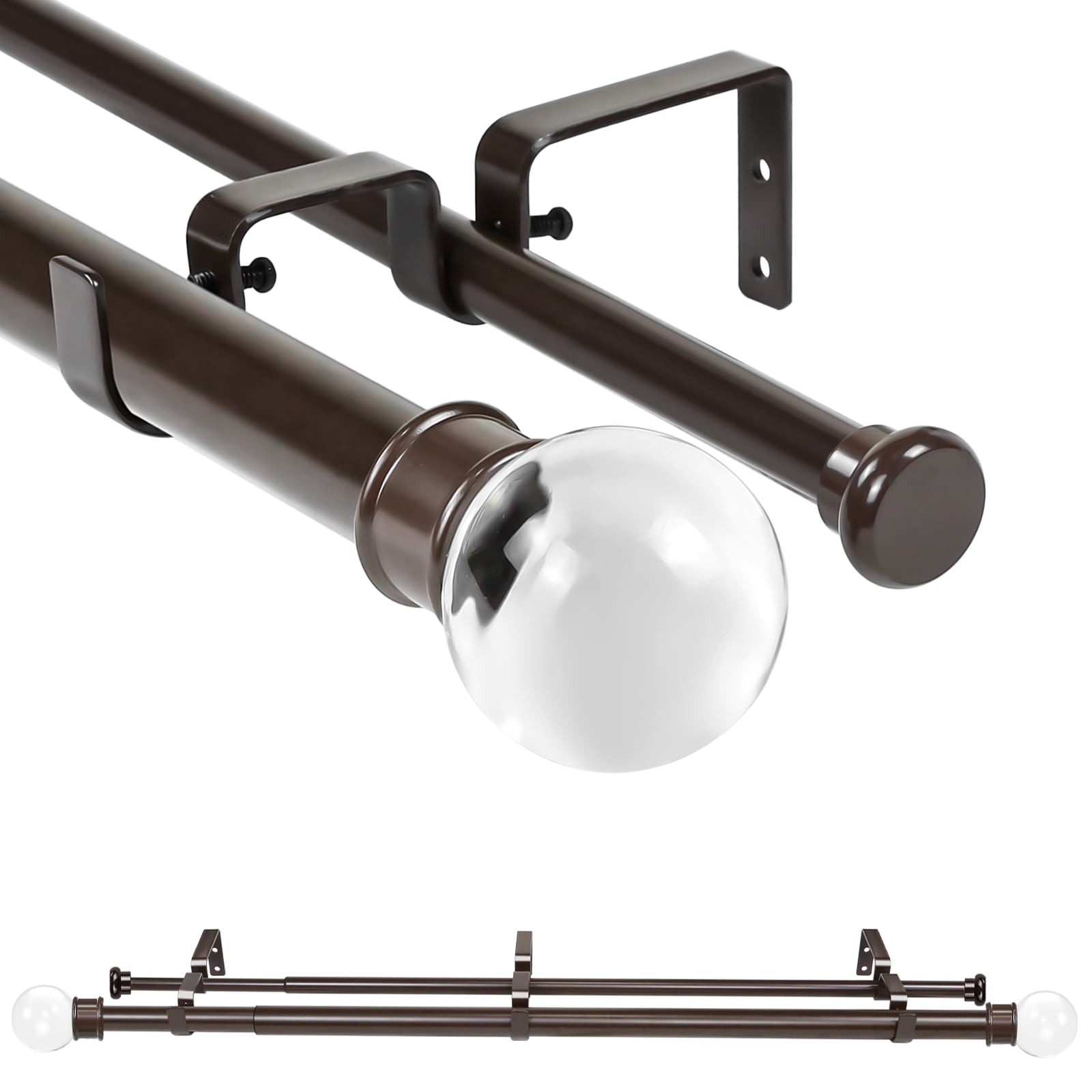 Ridicili 1" Crystal Ball Flat Button Double Drapery Curtain Window Rod ...