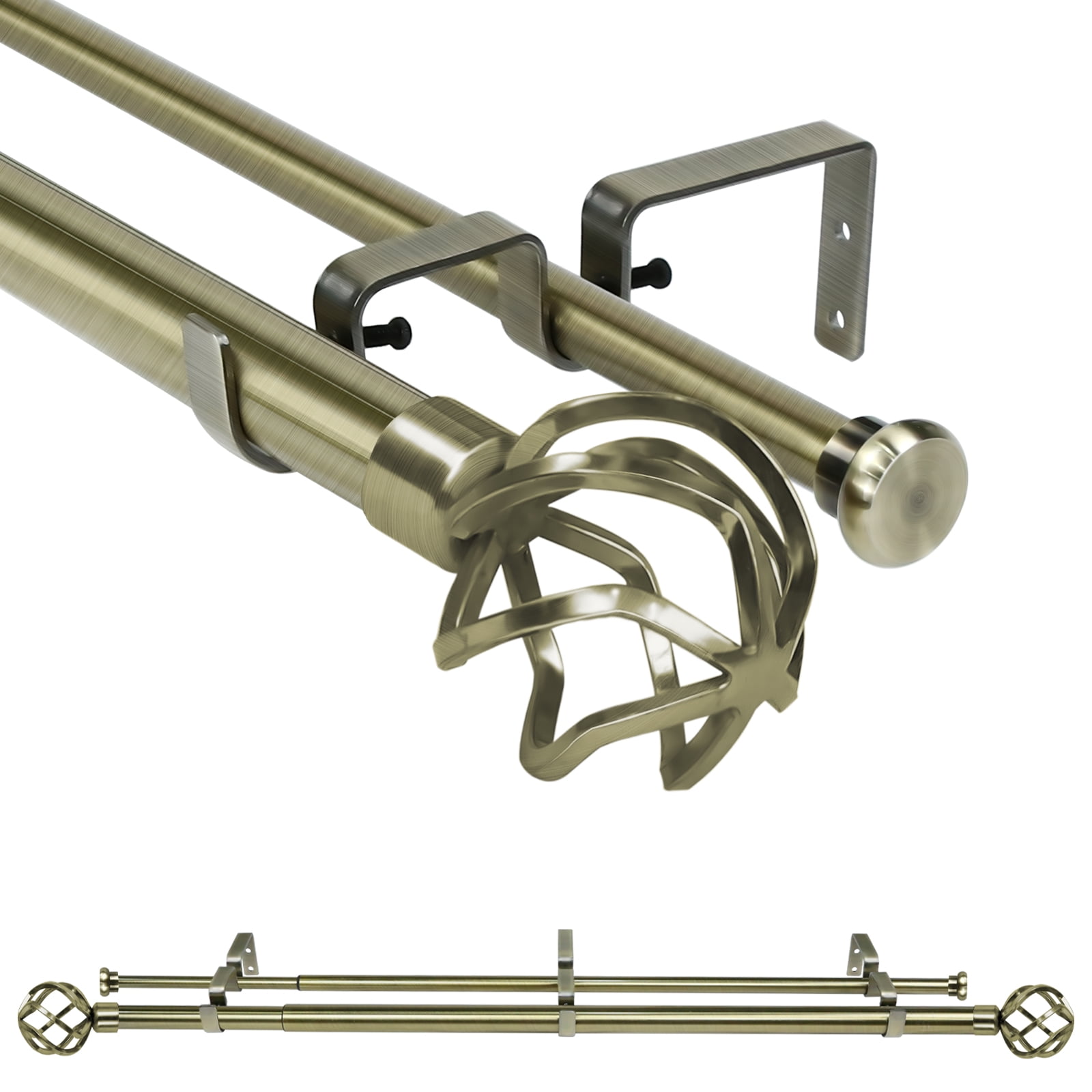 Ridicili 1" Twisted Ball Finials Adjustable Double Drapery Curtain Rod ...