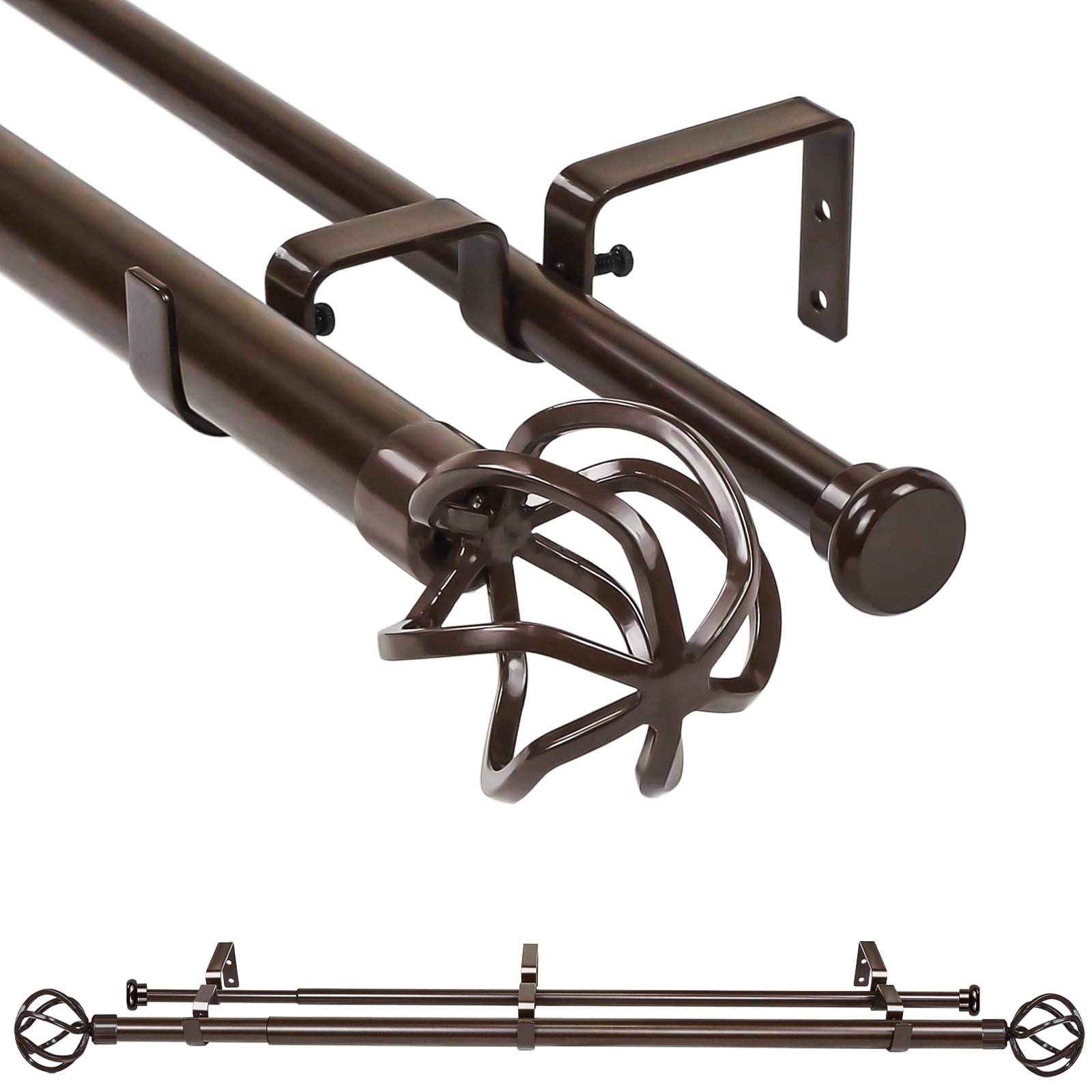 Ridicili 1" Twisted Ball Finials Adjustable Double Drapery Curtain Rod ...