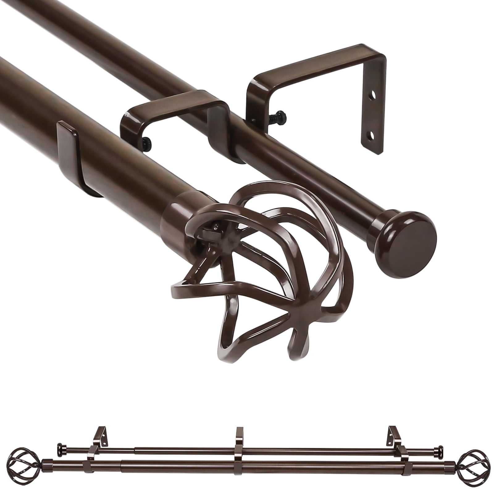 Ridicili 1" Twisted Ball Finials Adjustable Double Drapery Curtain Rod ...