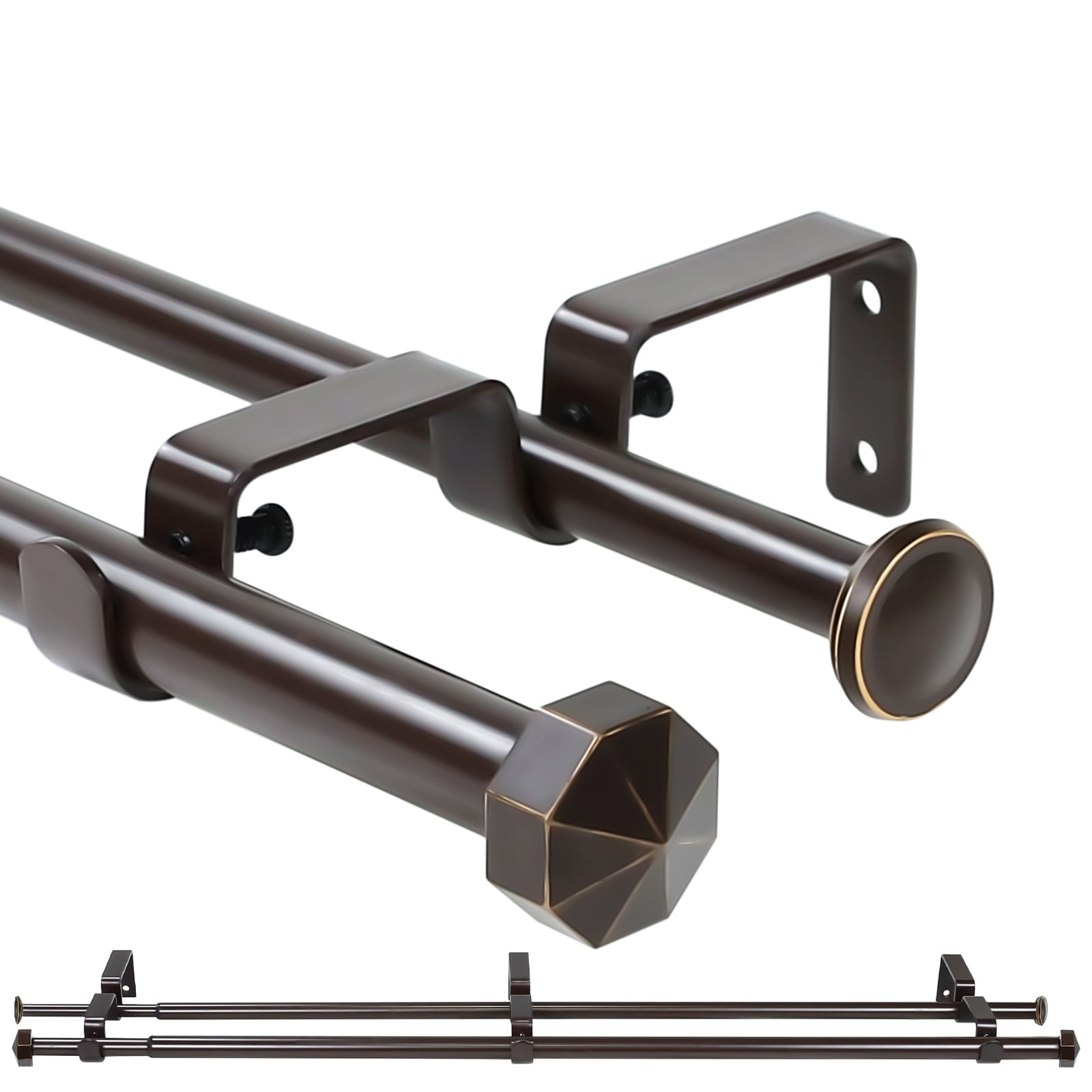 Ridicili 5/8" Telescoping Double Curtain Rods with Octagonal Finials ...