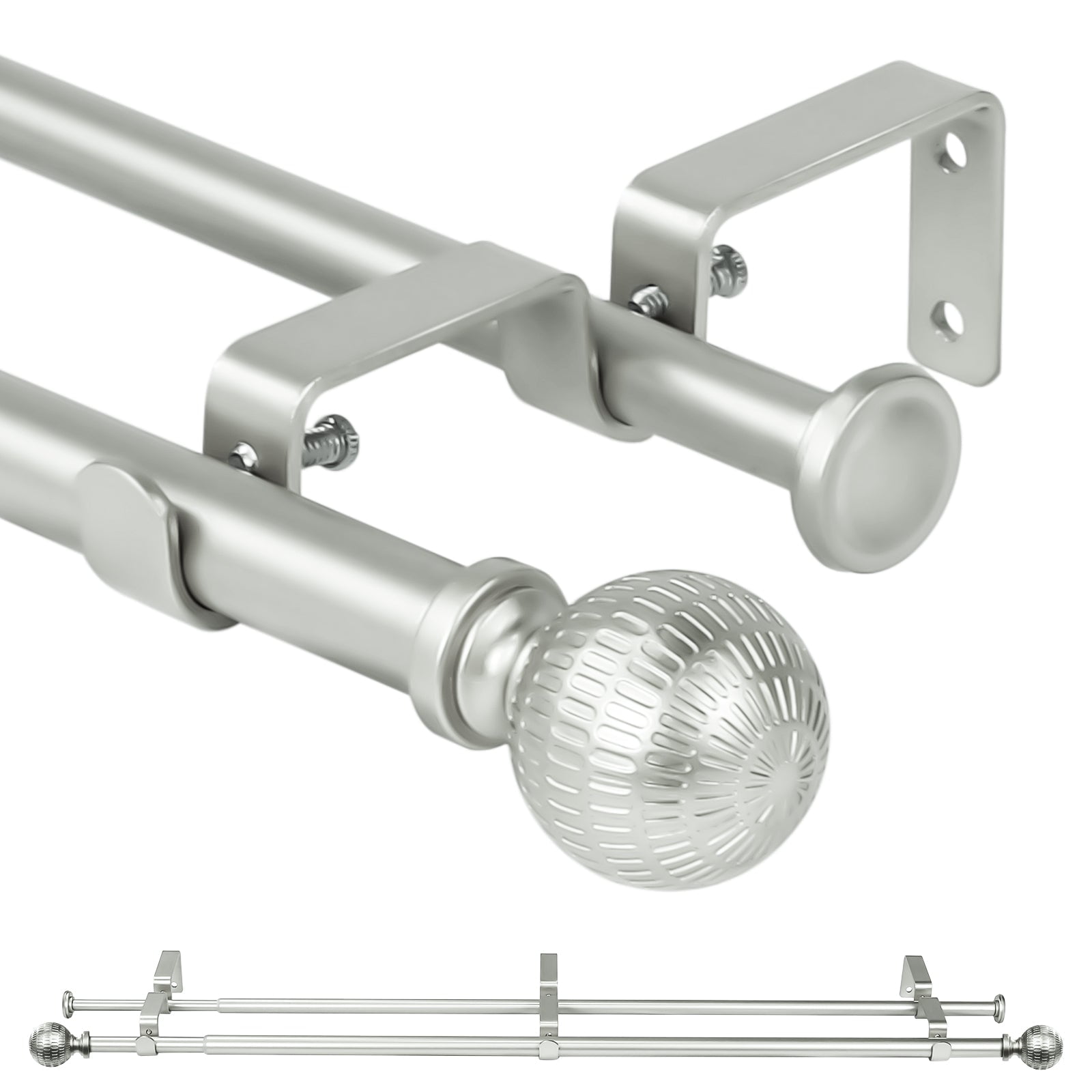 Ridicili 5/8" Telescoping Double Curtain Rods with Reticulated Ball ...