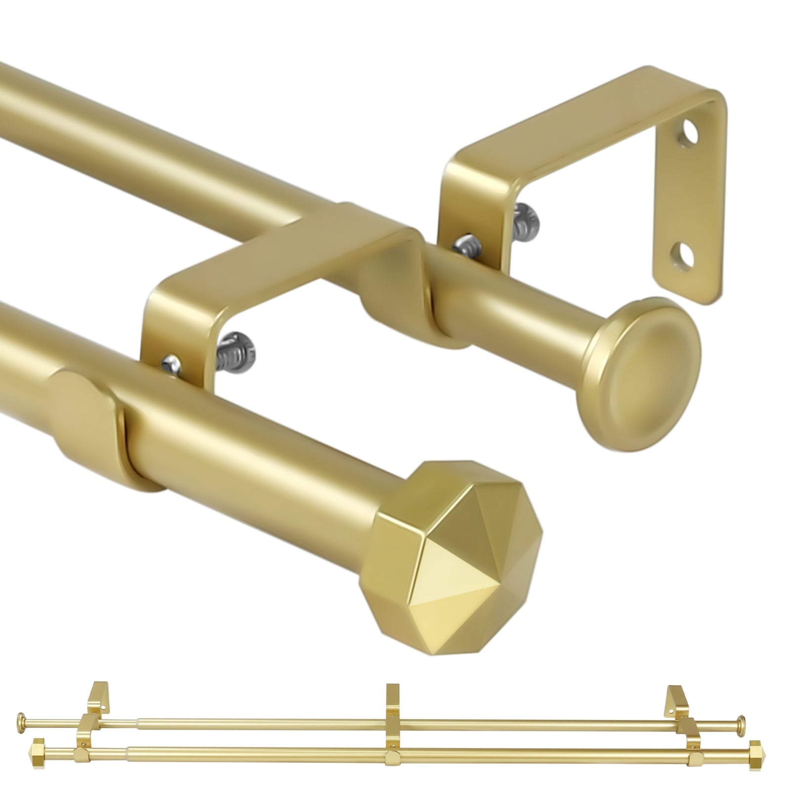 Ridicili 5/8" Telescoping Double Curtain Rods with Octagonal Finials ...
