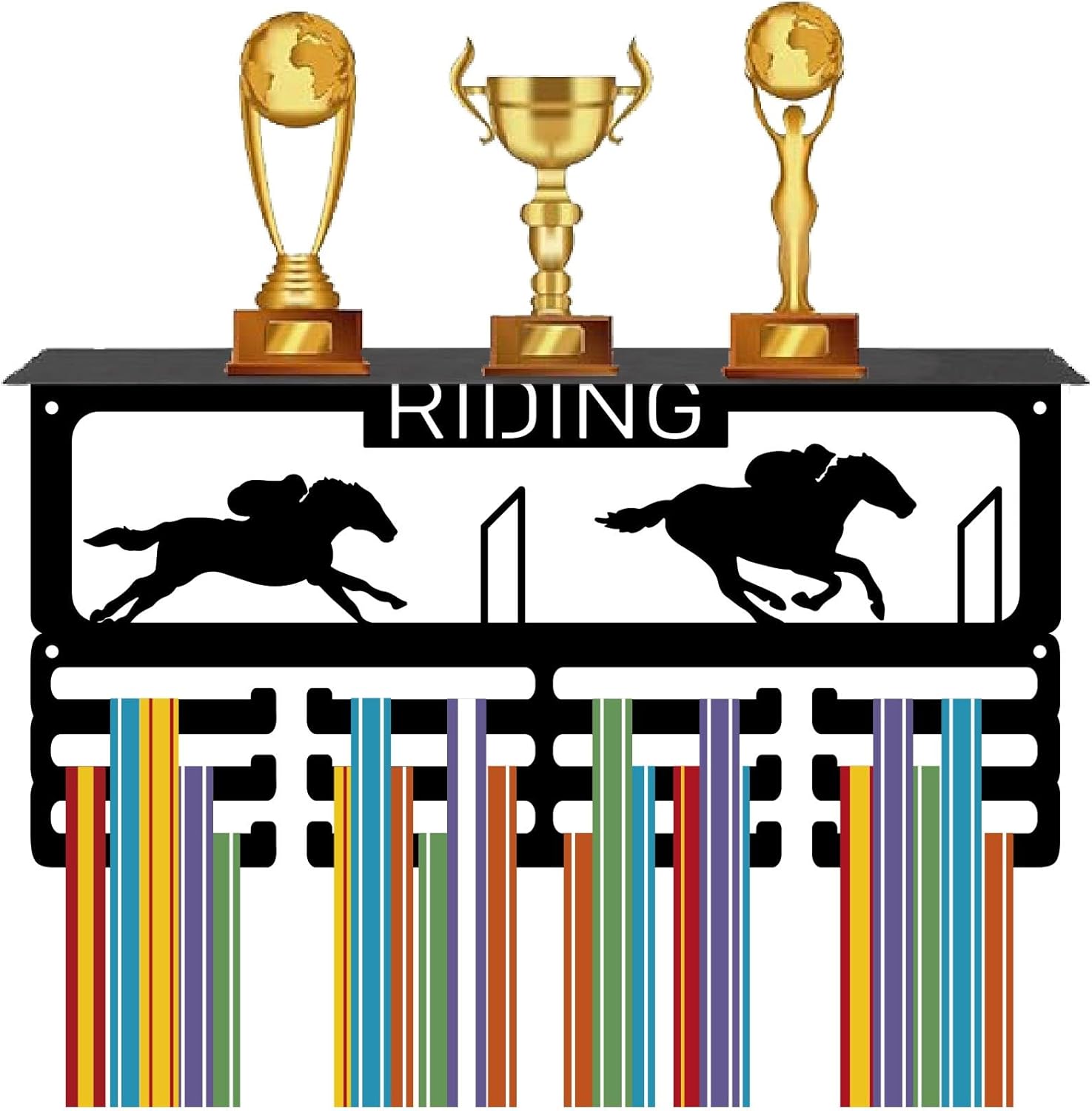 Riding Medal Holder Trophy Shelf Display with 12 Hooks Equestrian ...