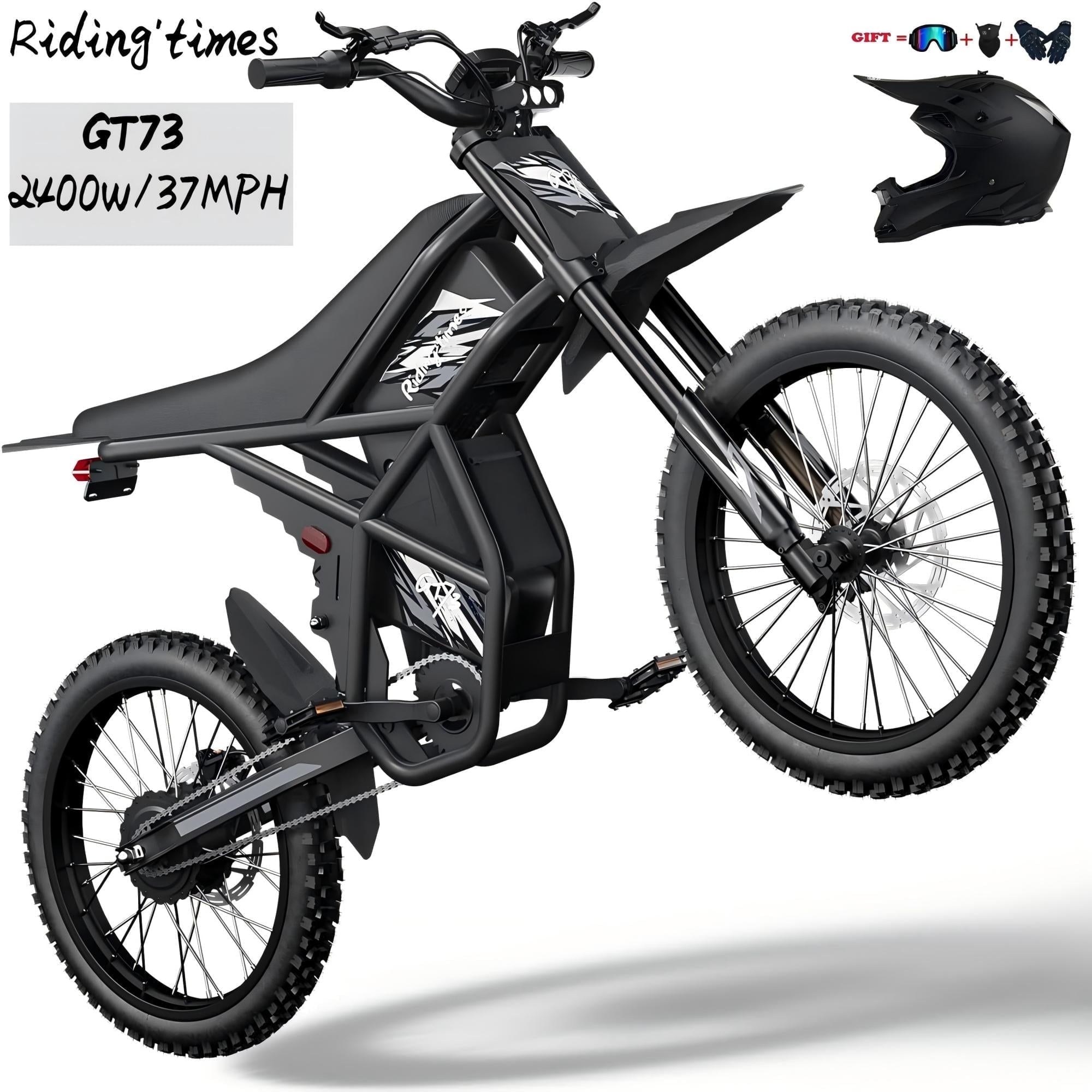 Riding'times GT73 Pro Electric Dirt Bike 2400W Motor 37MPH 85-Mile Range 25" Off-Road Tires ...