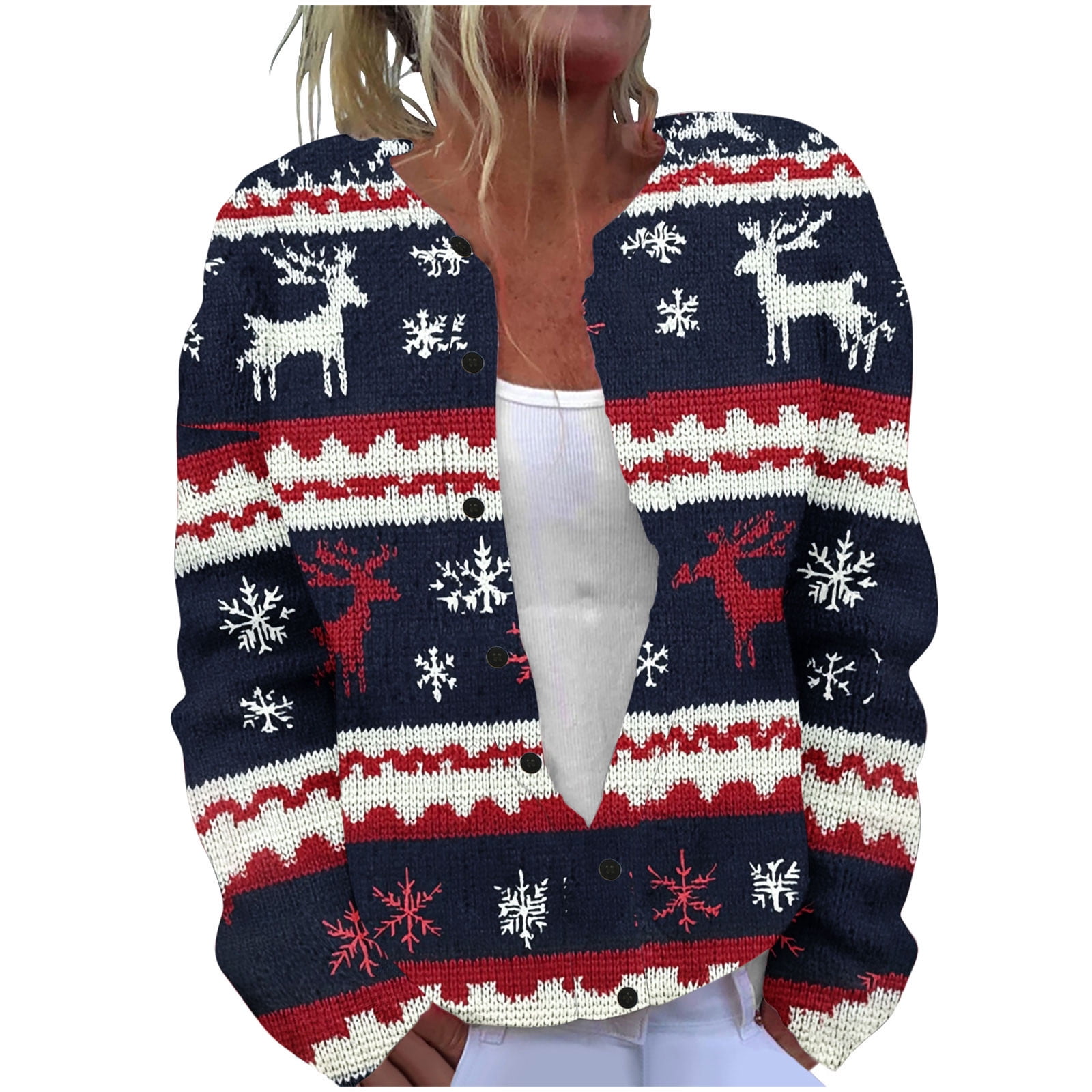 Riecok Button up Cardigans for Women Christmas Long Sleeve Sweaters ...