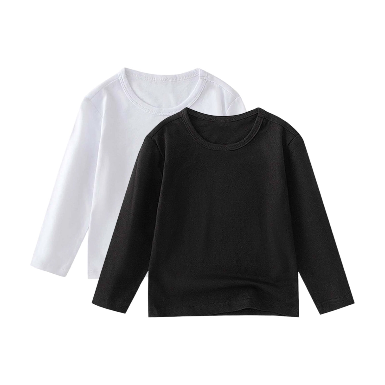 Riecok Cotton T Shirt Kids Long Sleeve Round Neck Solod Color Pullover ...