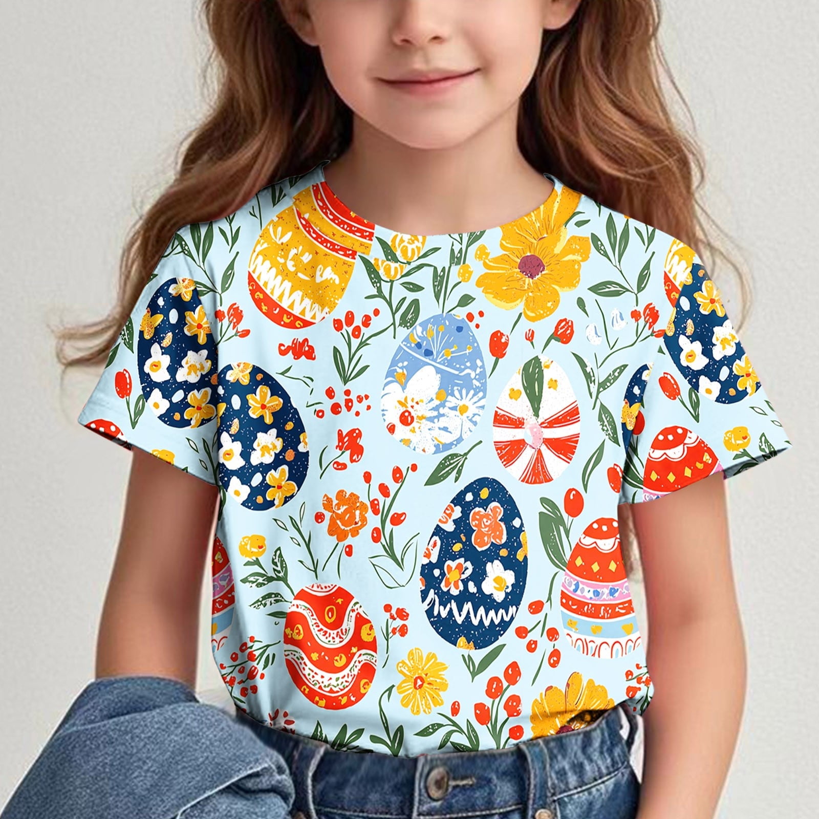 Riecok Girls Easter Shirt Short Sleeve Summer Clothes Cute Easter Eggs ...