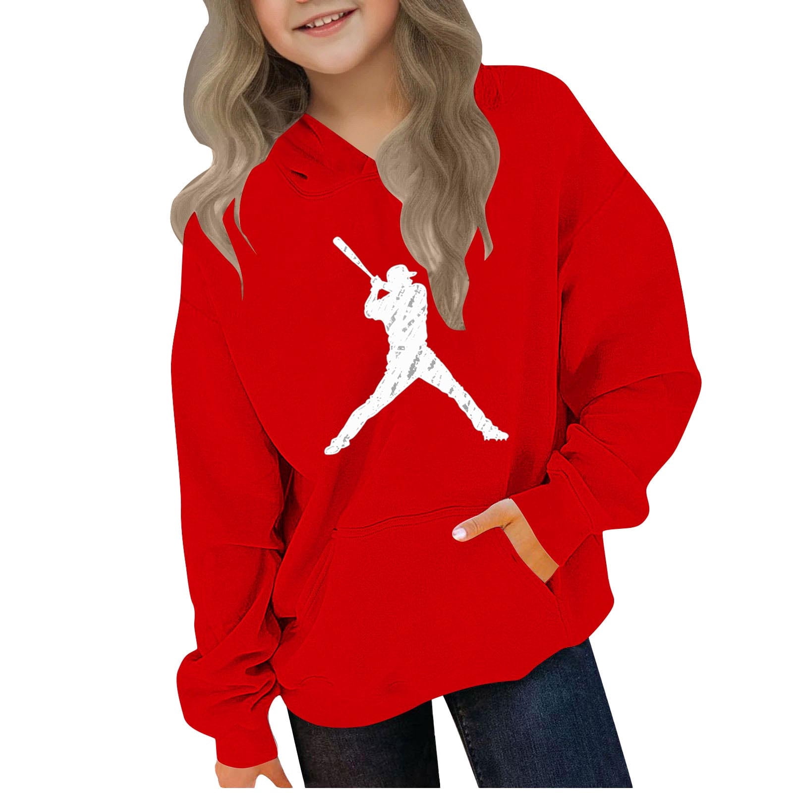 Riecok Girls Hooded Sweatshirts Long Sleeve Round Neck Solid Color ...