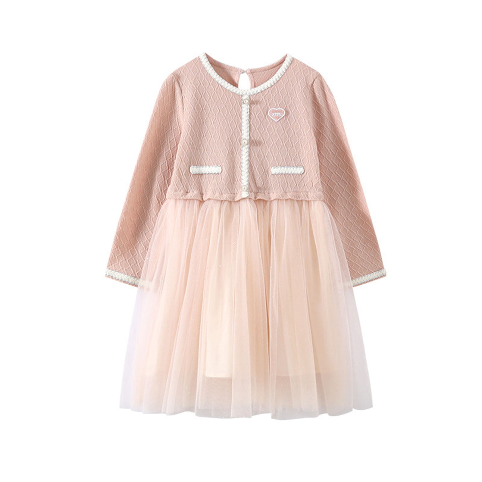 Riecok Girls Long Sleeve Tweed Dress French Princess Dress Tulle Puff ...