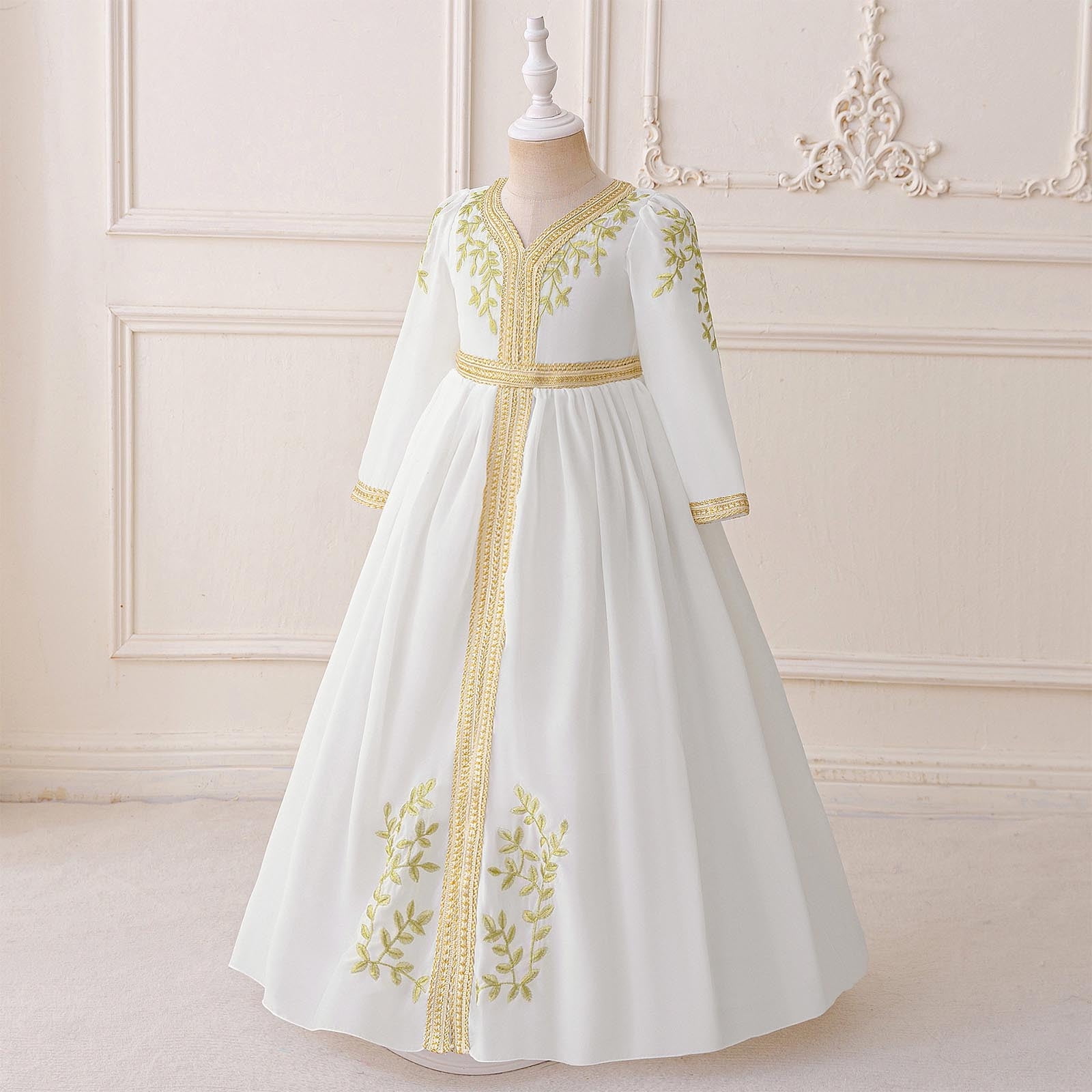 Riecok Girls Muslim Dress Long Sleeve (4-8 Years) Exquisite Embroidered ...