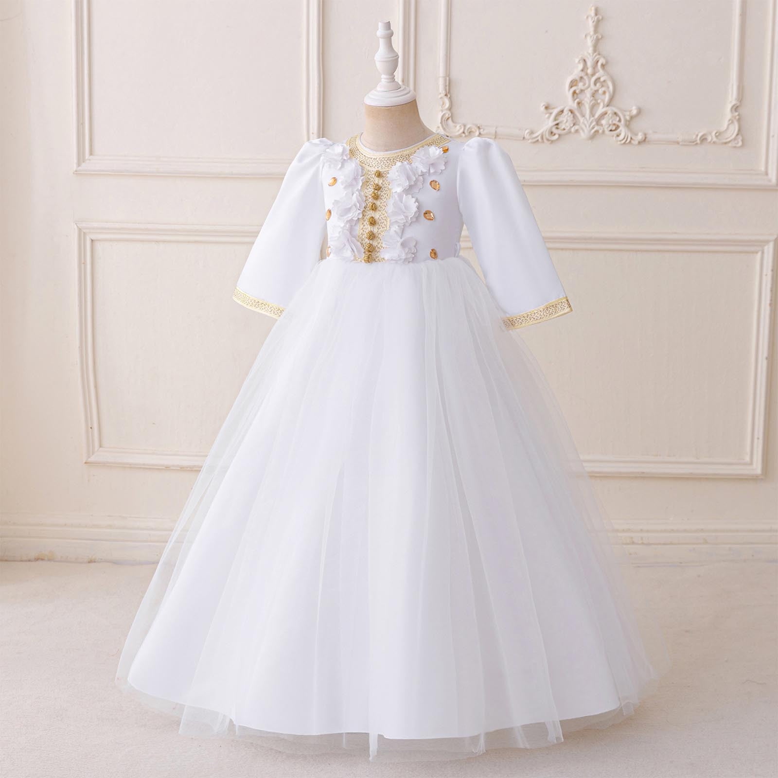 Riecok Girls Muslim Dress Long Sleeve (4-8 Years) Exquisite Floral ...