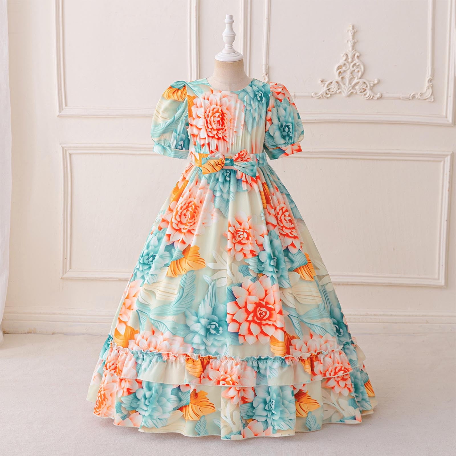 Riecok Girls Muslim Dress Short Sleeve (4-8 Years) Exquisite Printed ...