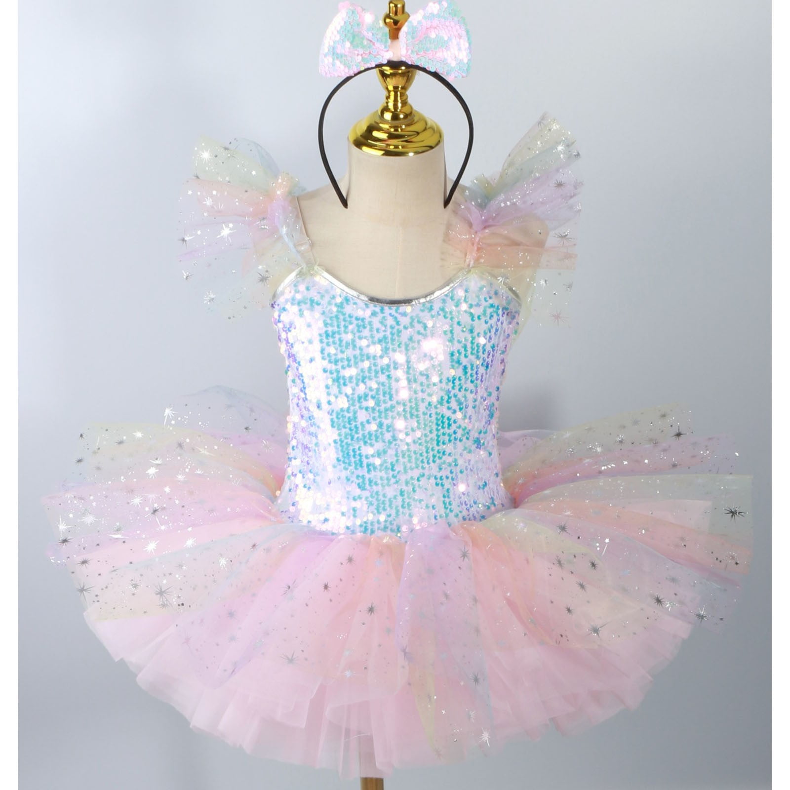 Riecok Girls Sequin Ballet Dance Dress Tween Swan Costume Mesh Dress ...