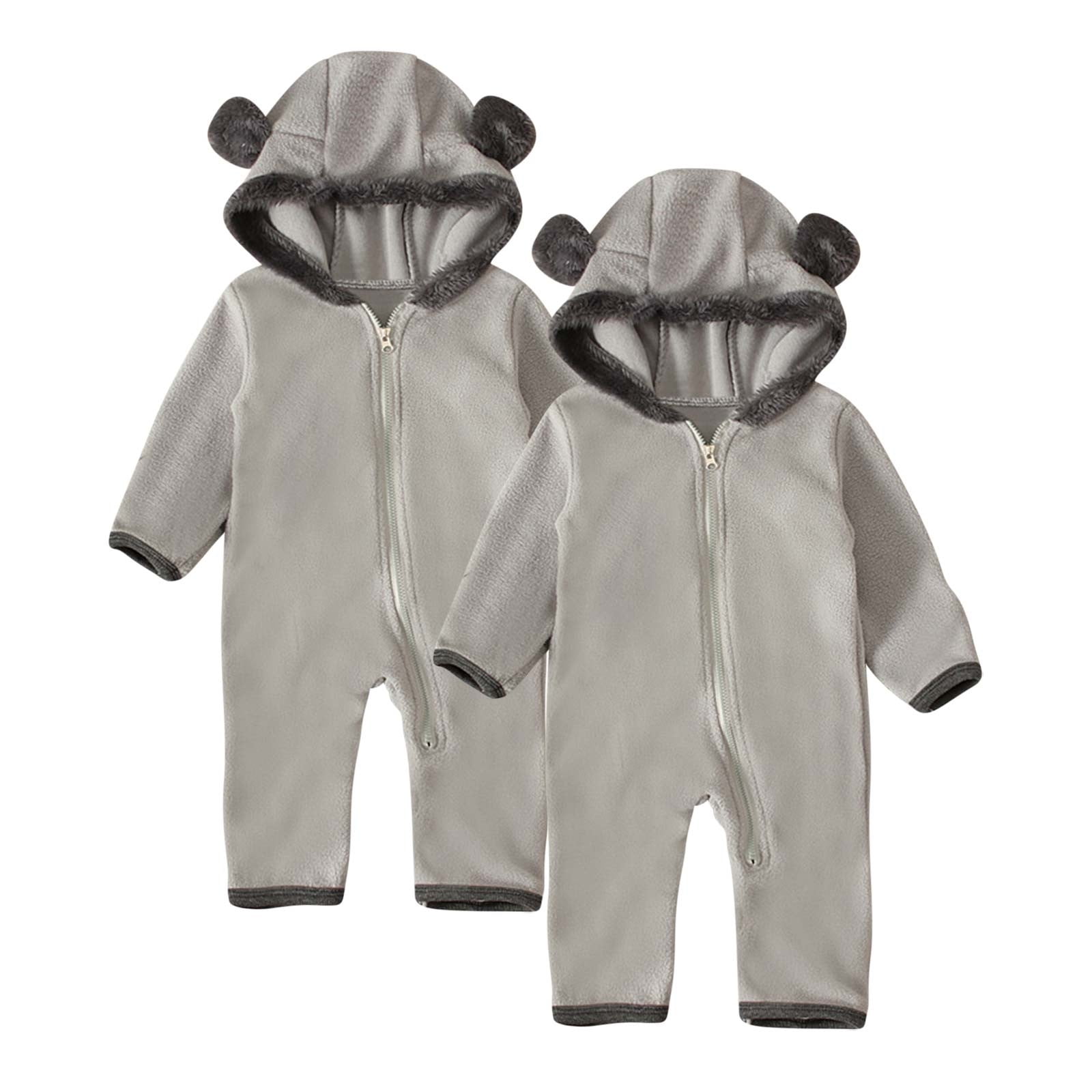 Riecok Infant Hooded Romper Zip up Long Sleeve Solid Color Bear Ears ...