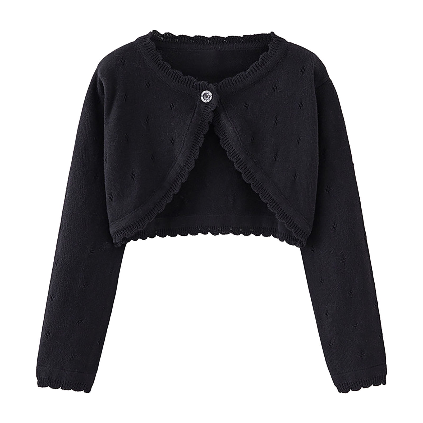 Riecok Knit Cardigans for Girls Crewneck Long Sleeve Hollow out Solid ...
